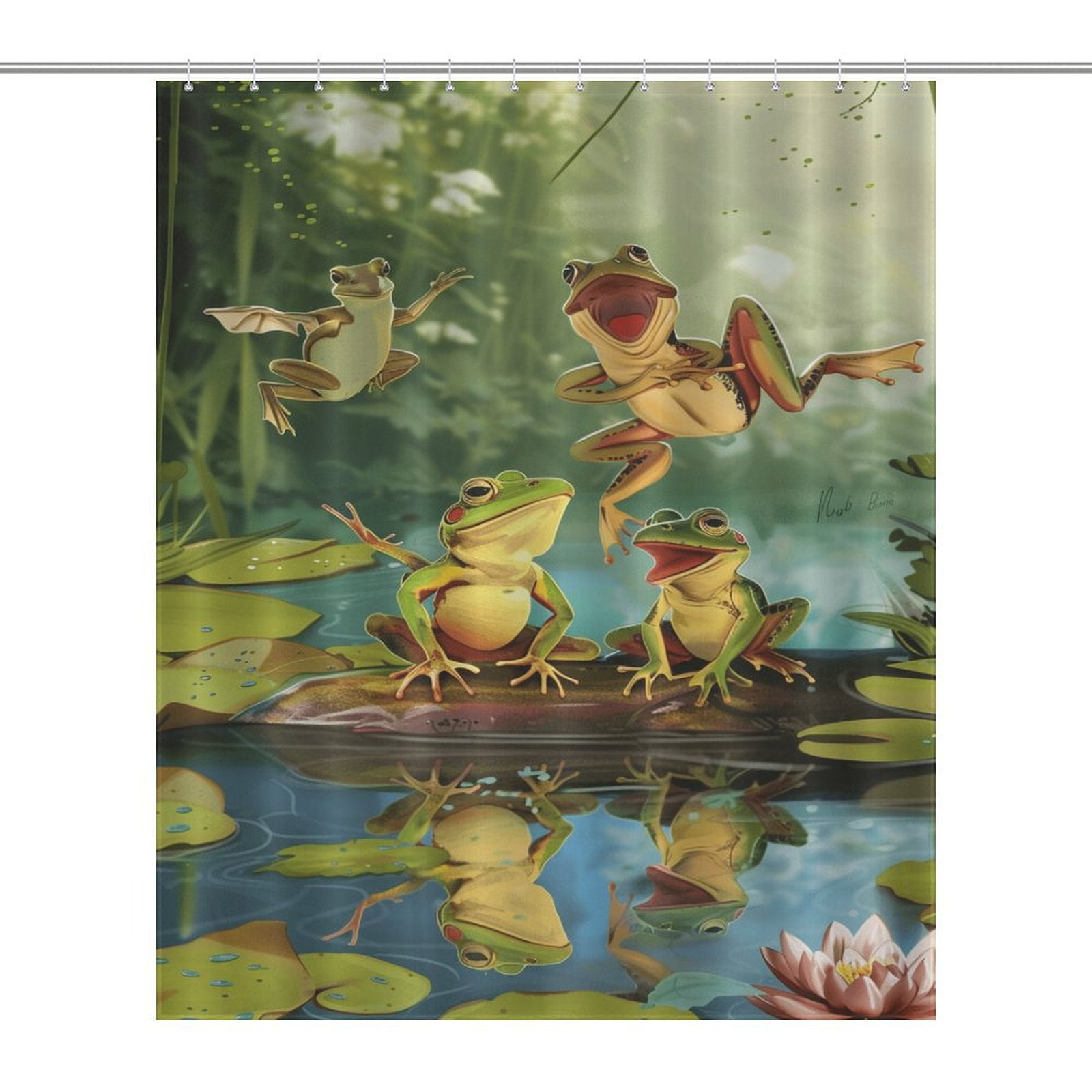 Frogs Playing in The Pond Shower Curtain Fabric Bathroom Decor with ...