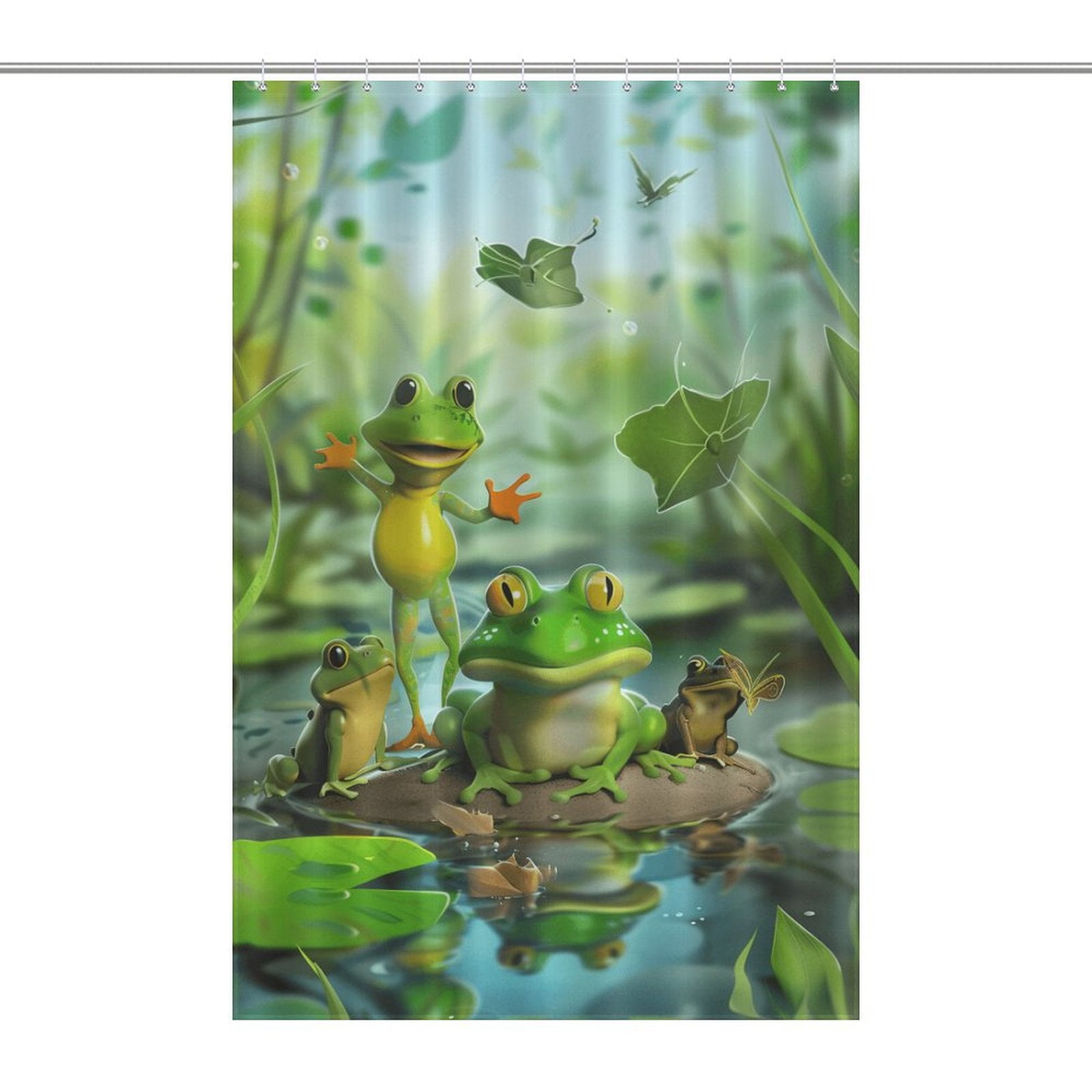 Frogs Playing in The Pond Shower Curtain for Bathroom with 12Hooks ...
