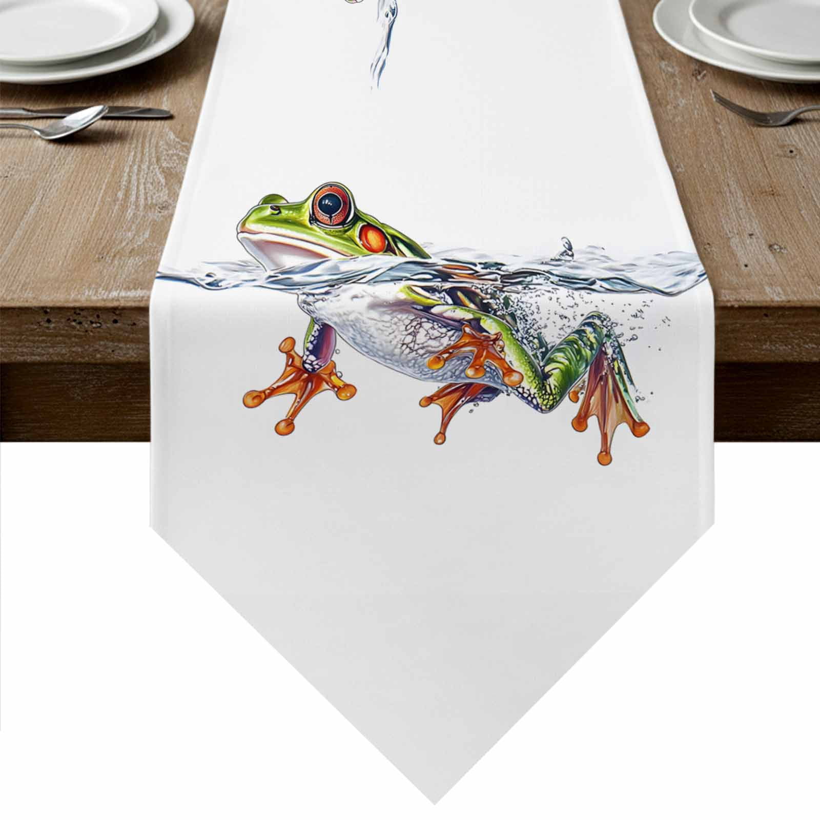 Frogs Prints Table Runner Linen Burlap Table Runner 70 Inches Long ...
