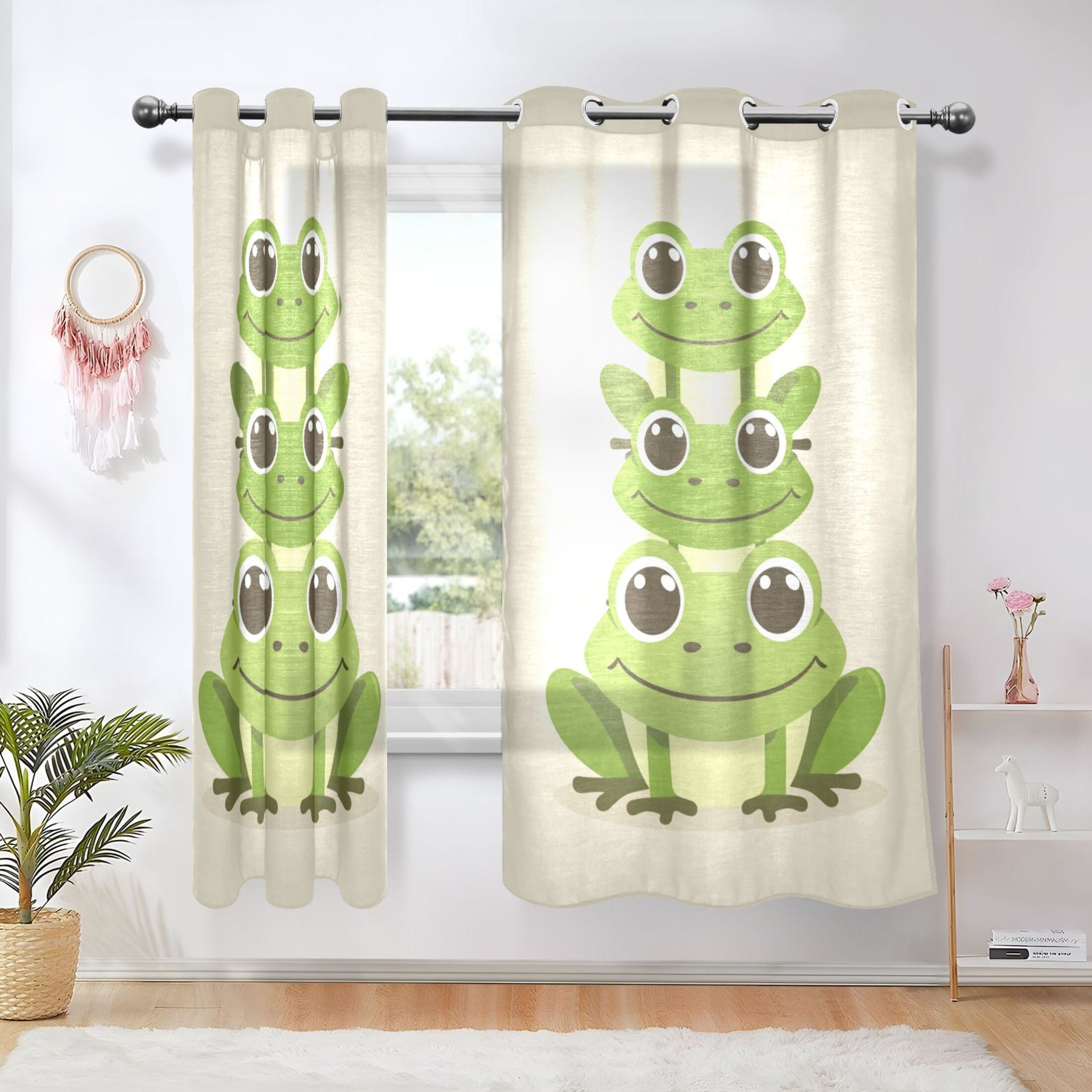 Frogs Stack on Each Other Sheer Curtains 2 Panels Set Grommet Drapes for Bedroom Living Room 42 ...