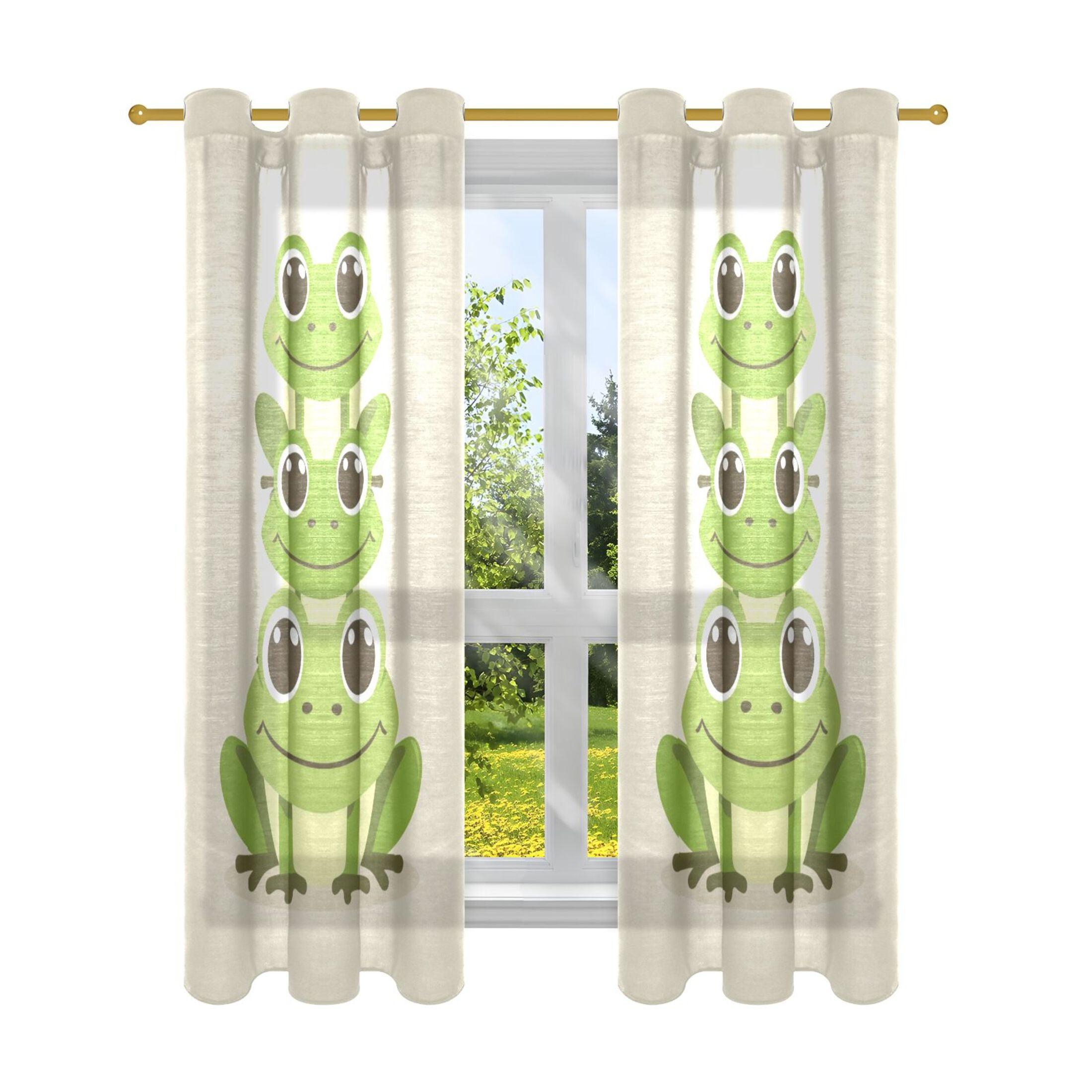 Frogs Stack on Each Other Sheer Curtains 2 Panels Set Grommet Drapes ...