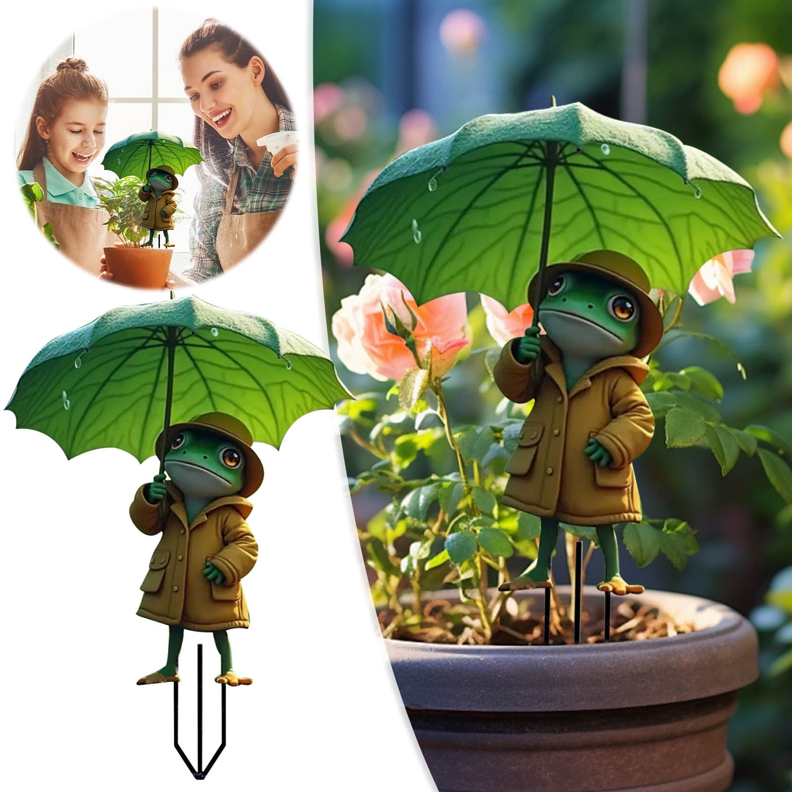 Frogs With Umbrella Garden Figurine,Acrylic Garden Frog Plug-In,Shelf ...