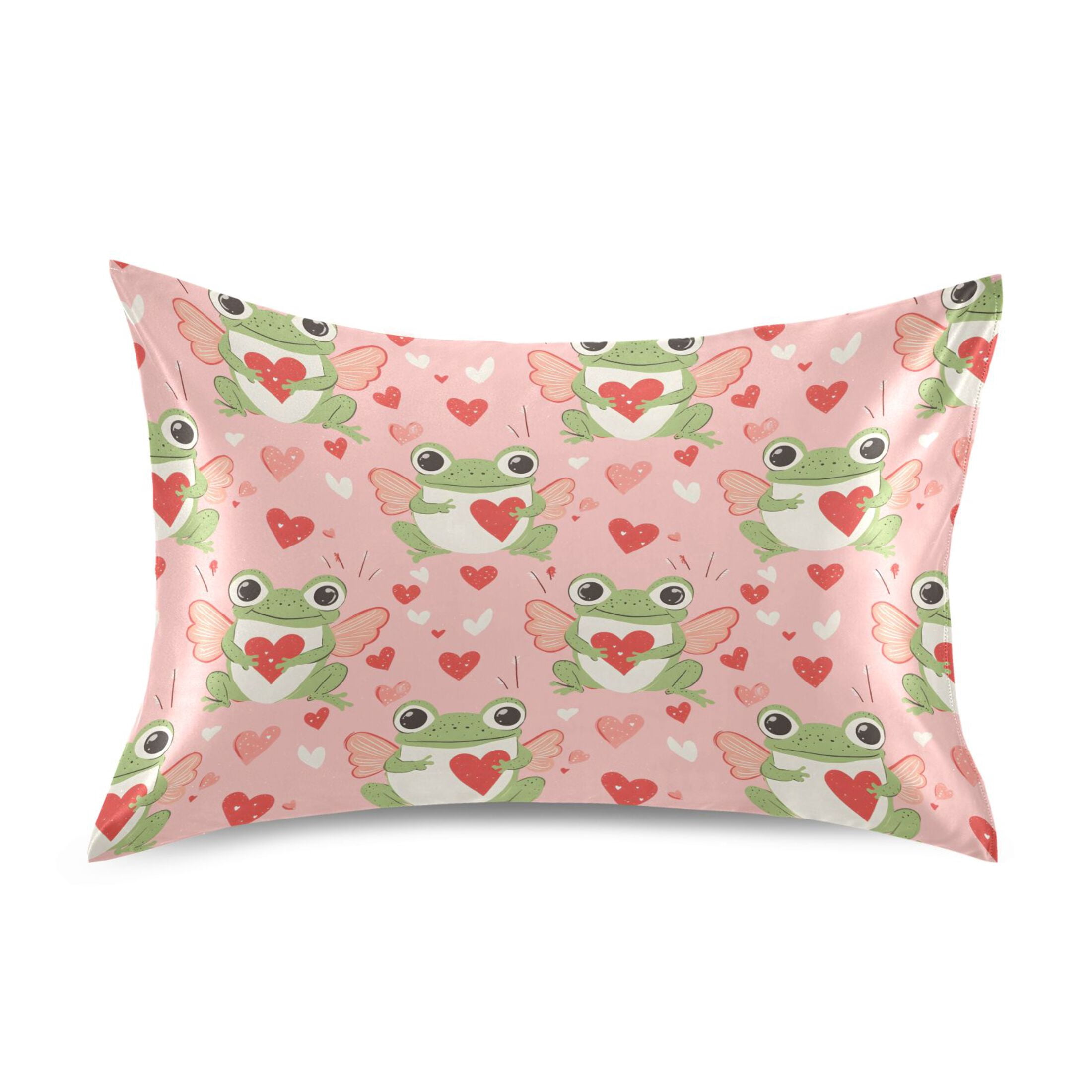 Frogs Wings Hearts Pattern King Size Satin Pillowcase 40''x20'' Double ...