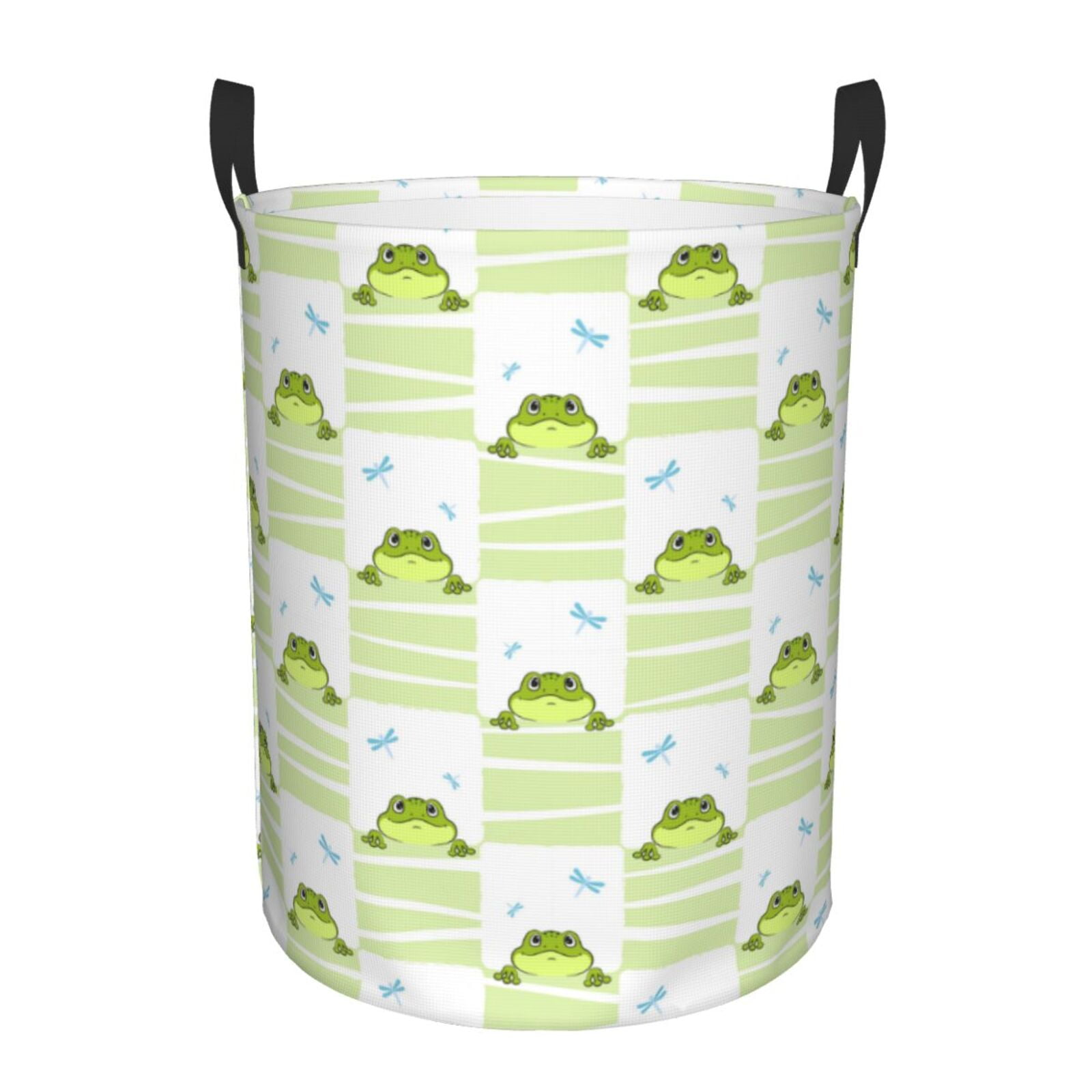 Frogs and Dragonflies Round Laundry Basket, Laundry Hamper with Handle ...