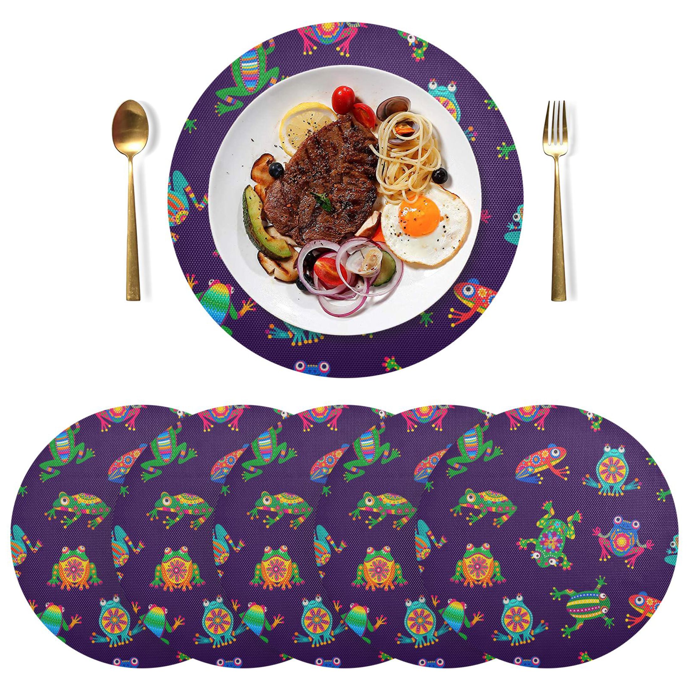 Frogs and Floral Round Plate Mats Non-Slip Place Mat Washable PVC Table ...