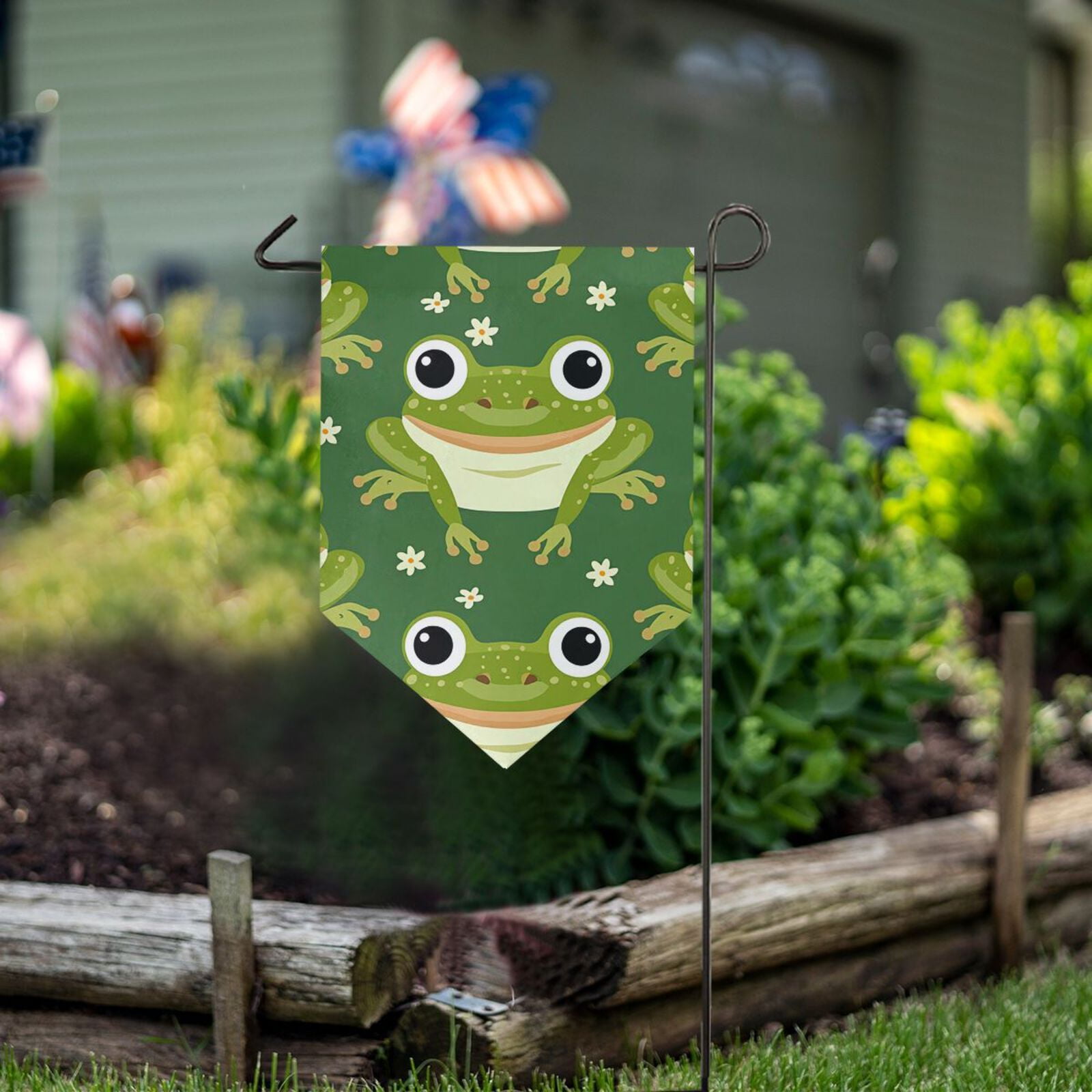 Frogs and Flowers Garden Flag 18" x 12.5" Double Sided Yard Lawn ...