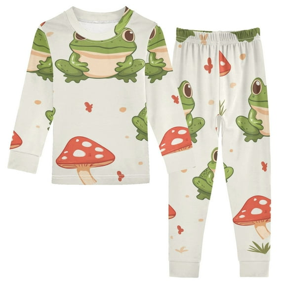 Frogs and Leaves Mushrooms Cartoon Cotton Pajama Set Long Sleeve Top ...