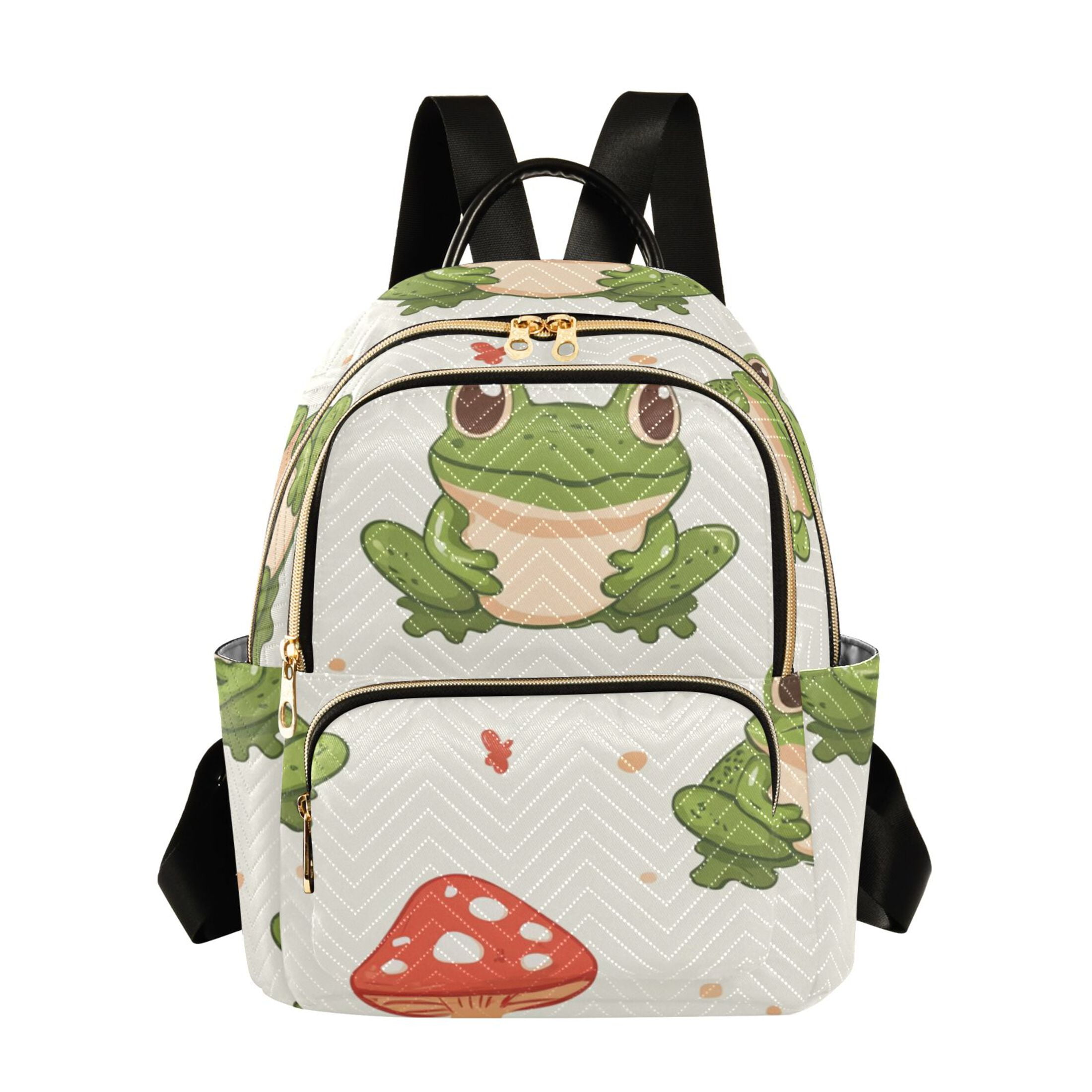 Frogs and Leaves Mushrooms Cartoon Quilted Backpack Fashion Daypack ...