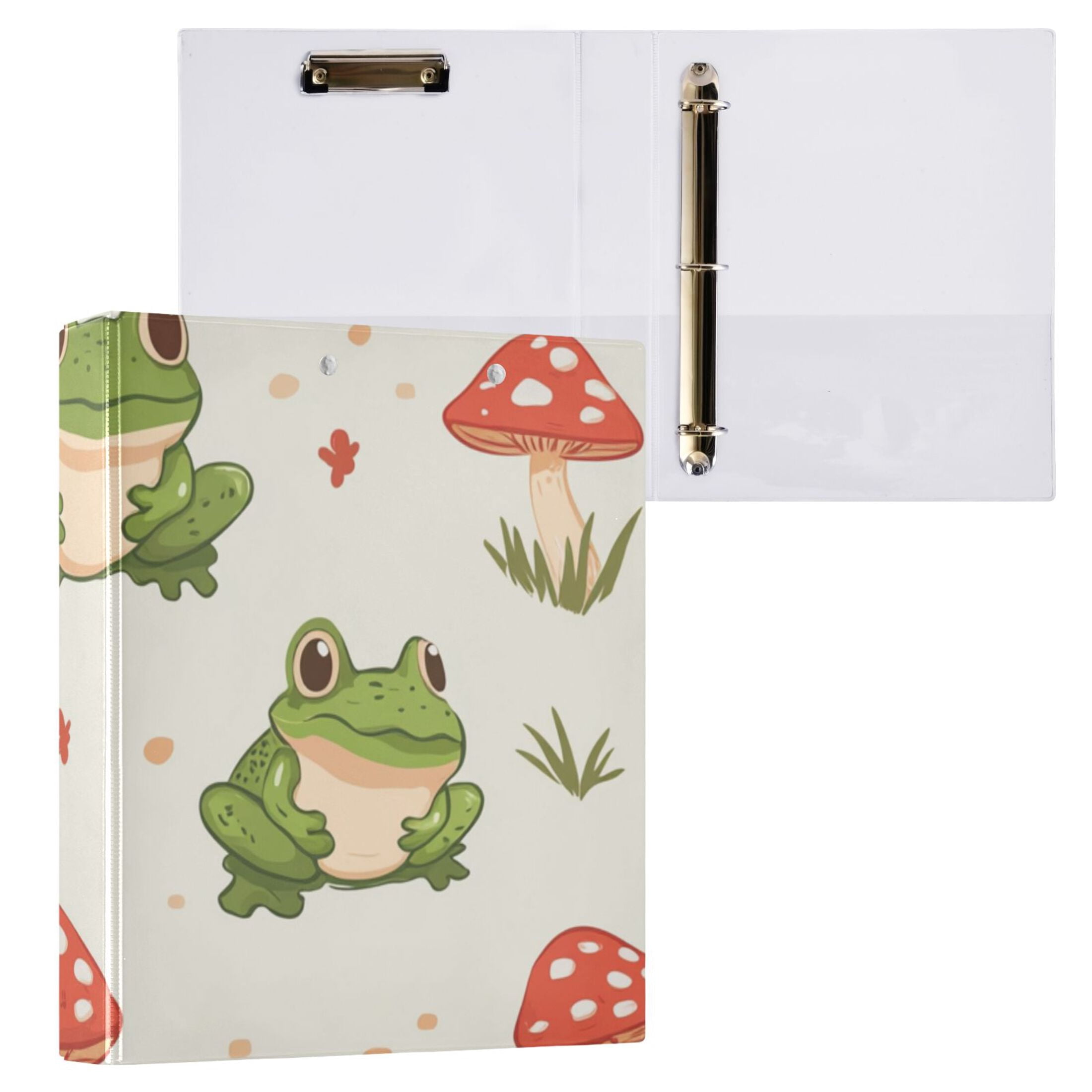 Frogs and Leaves Mushrooms Cartoon Round Ring Binder 3 Rings 1.5 ...