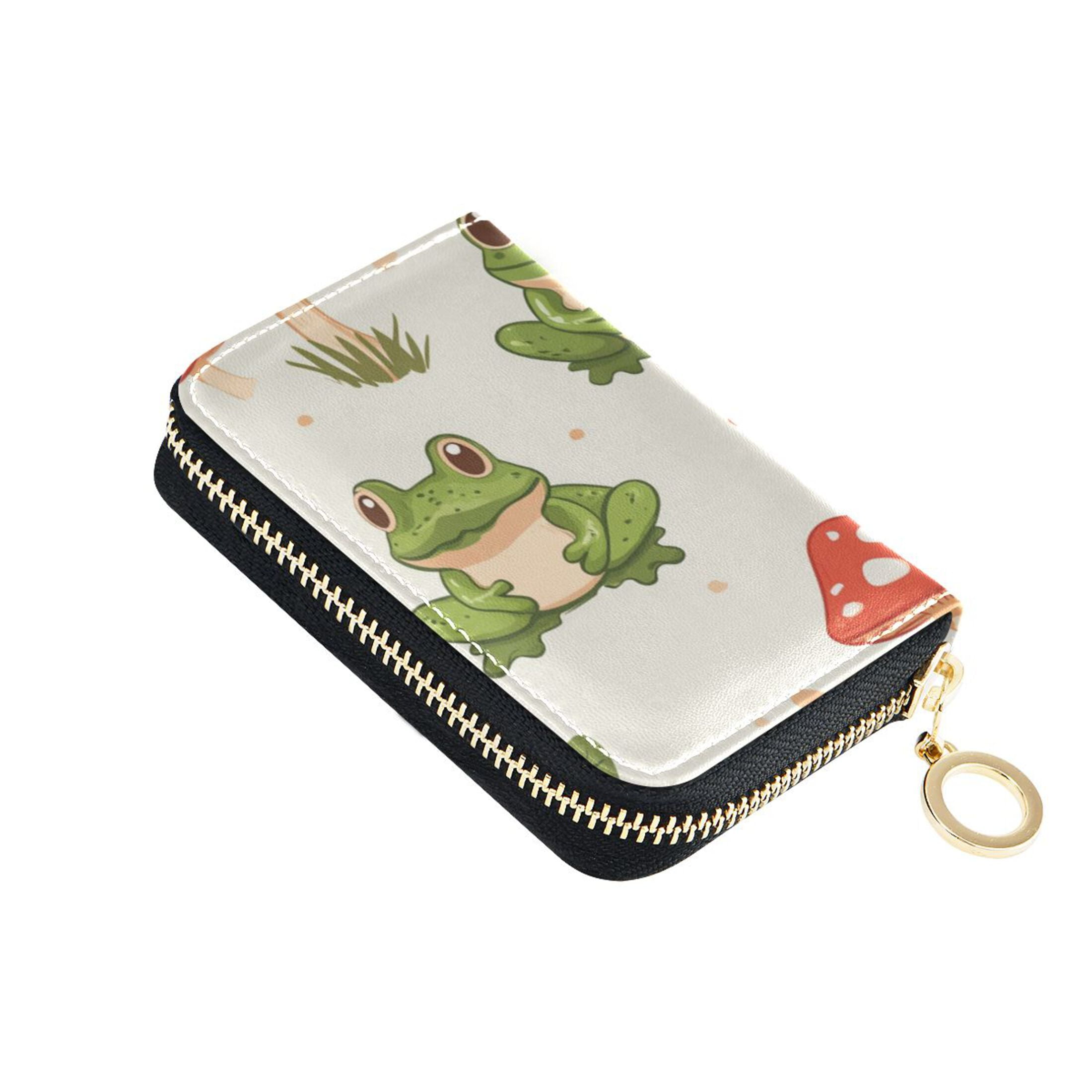 Frogs and Leaves Mushrooms Cartoon Women's Credit Card Holder PU ...