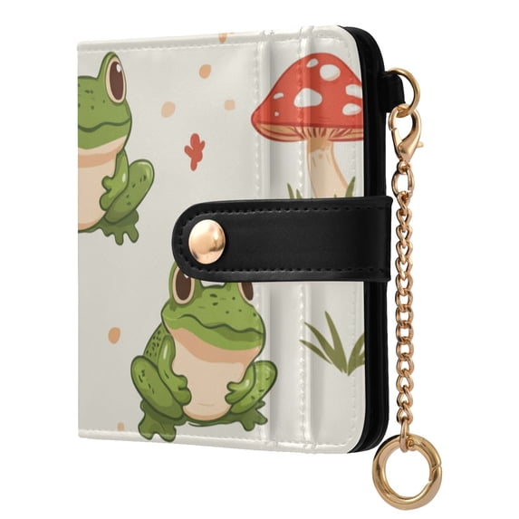 Frogs and Leaves Mushrooms Cartoon Women's Wallet PU Leather Card Cases ...