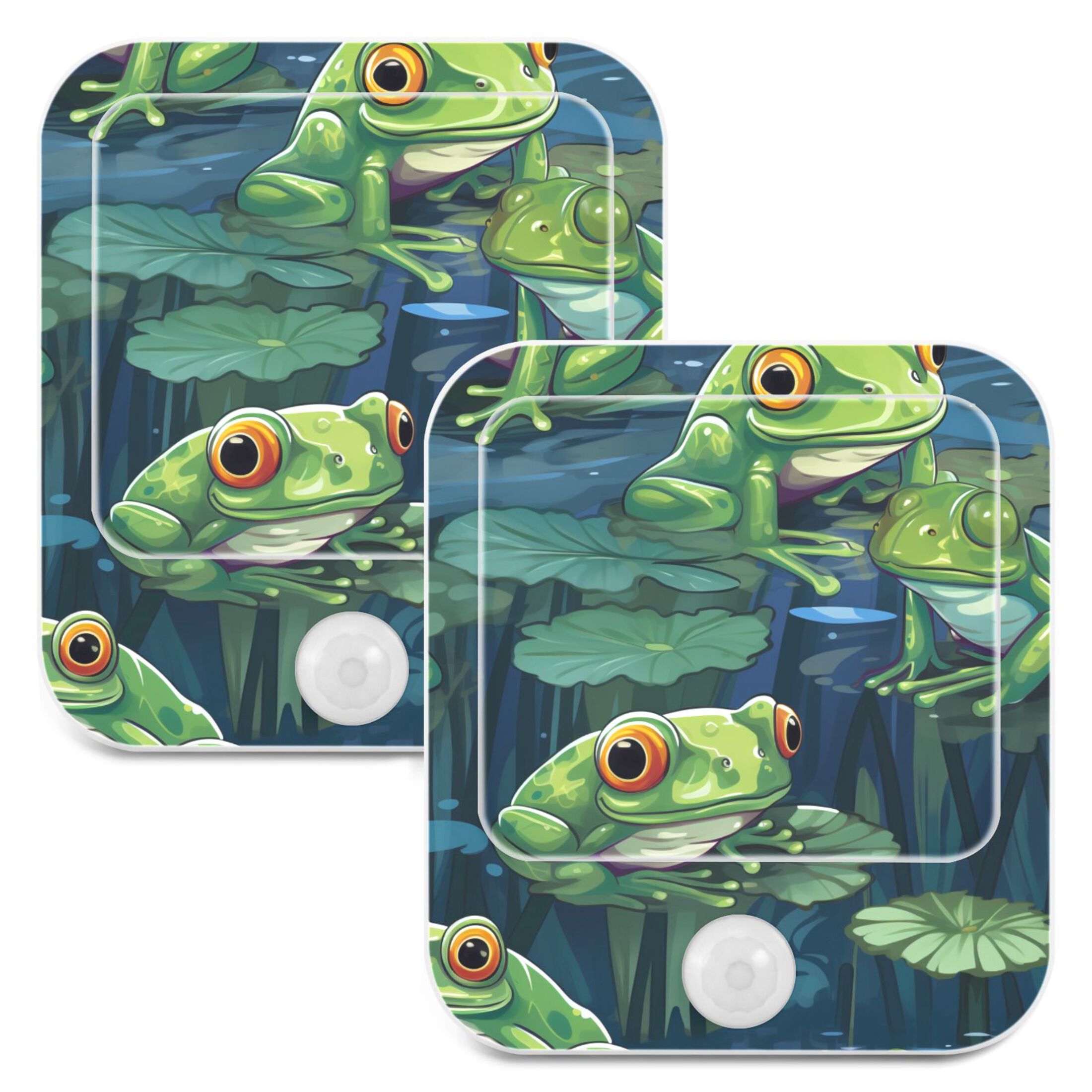 Frogs on Lotus Leaf LED Motion Sensor Night Light Plug into Wall 2 Pack ...