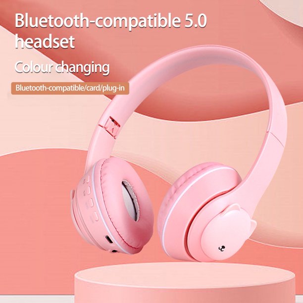 Frogued 1 Set Headphone Foldable RGB Light Bear-shape Bluetooth-compatible 5.0 Wireless Headset ...