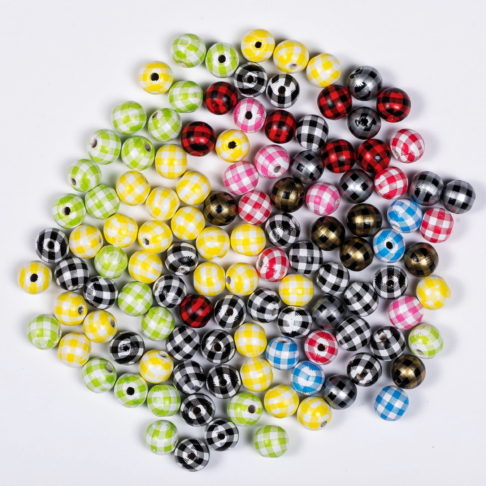 Frogued 100Pcs Spacer Beads Round Plaid Wood Special Bracelet Craft ...
