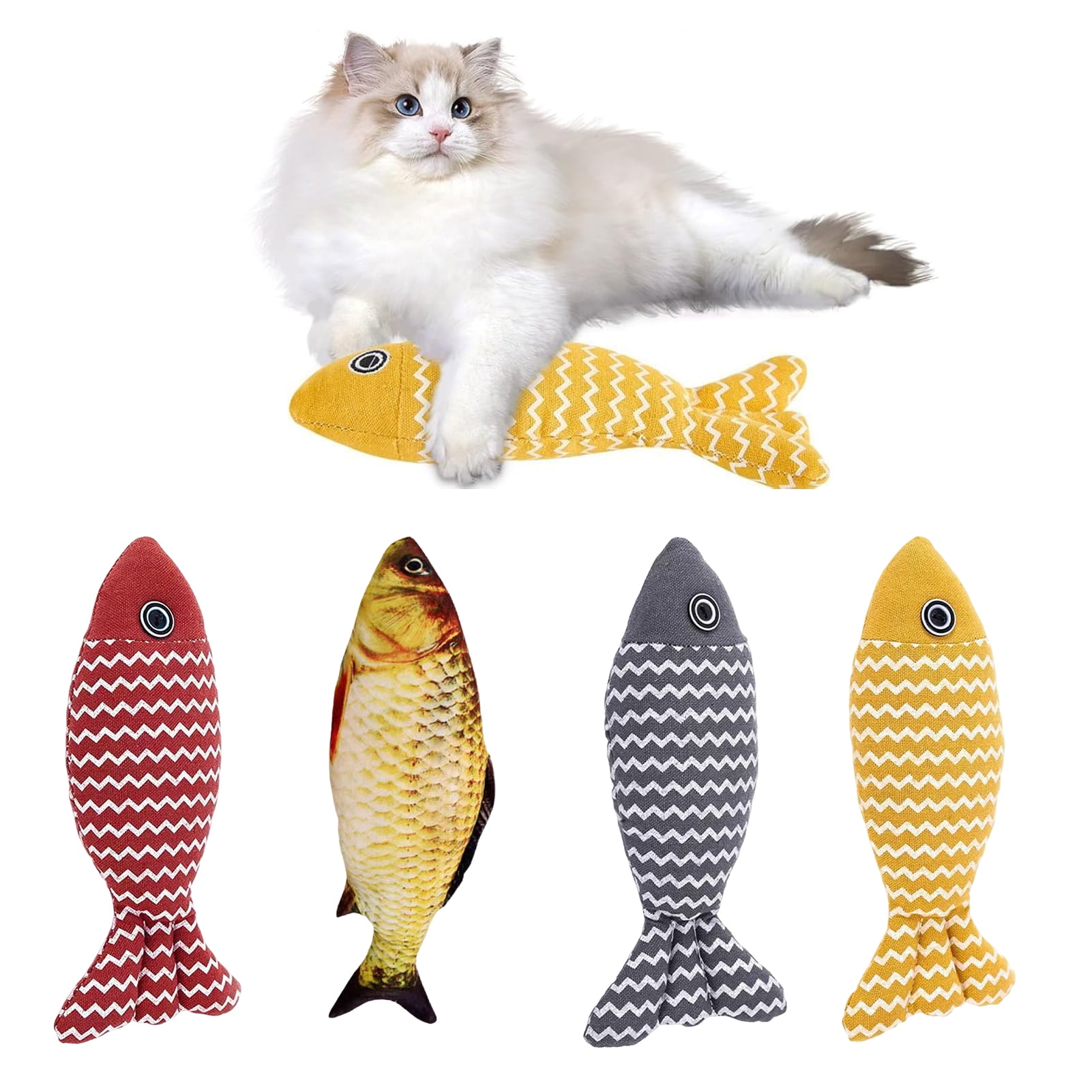 Frogued 2/3Pcs Fish Cat Toys Soft Linen Stuffed Fish with Crinkle Sound ...