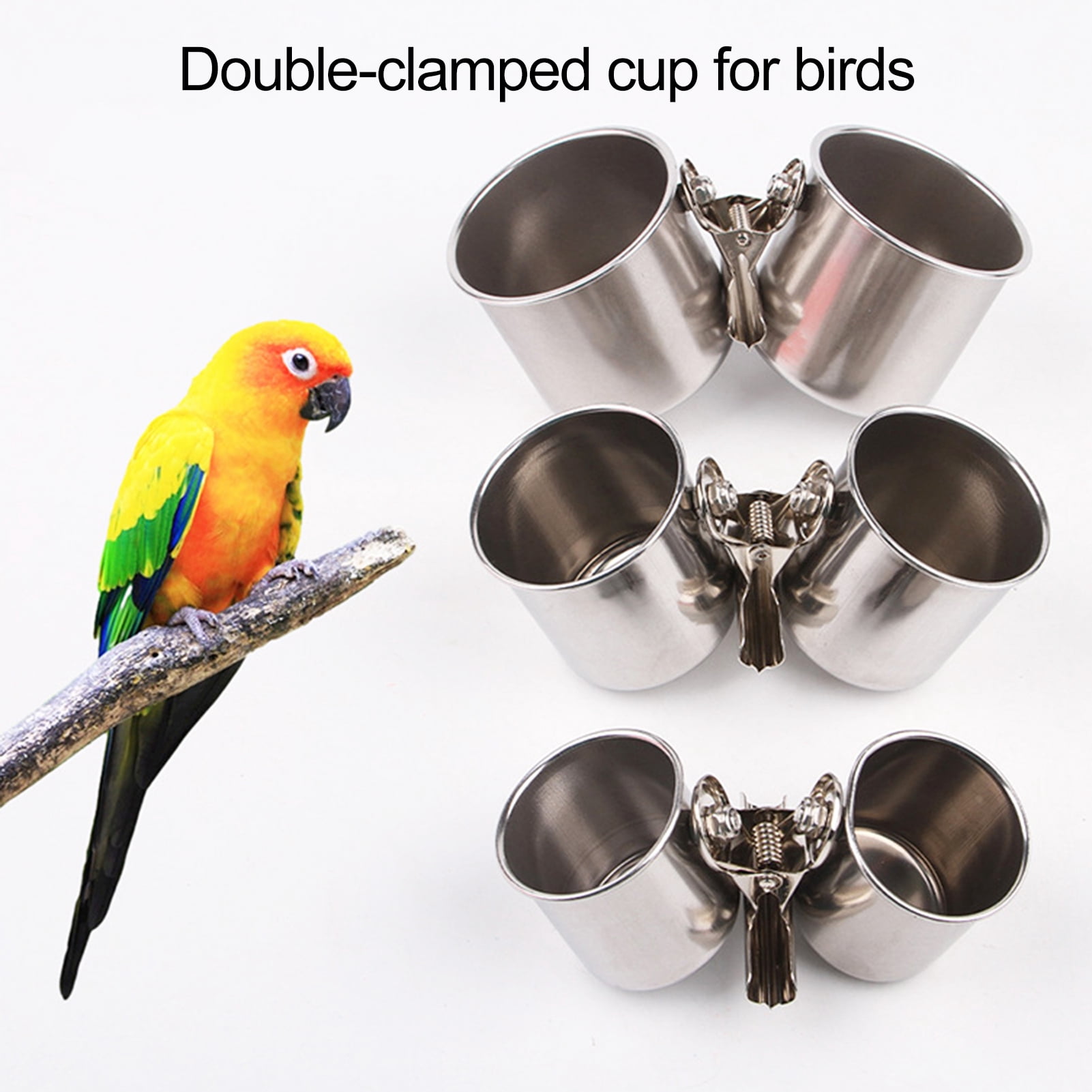 Frogued Bird Feed Can Cup with Clamp Stainless Steel Parrot Feeder ...