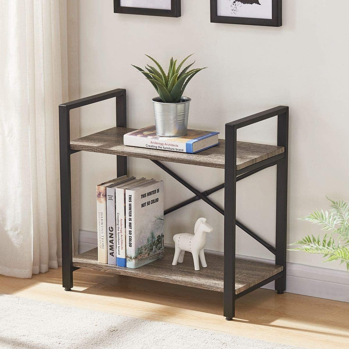 Frogued Bookshelf 2 Tier Bookcase, Modern Narrow Book Shelf and Book ...