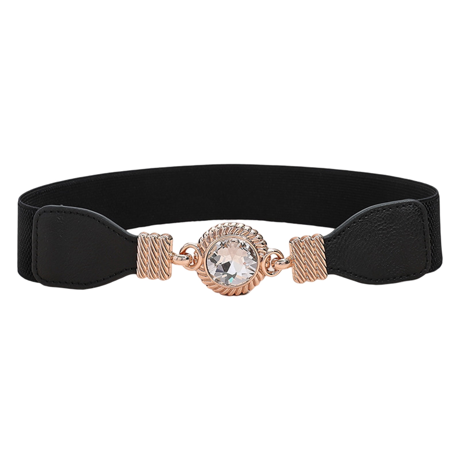 Frogued Buckle-Free Wide Faux Leather Dress Belt Women Rhinestone Decor ...