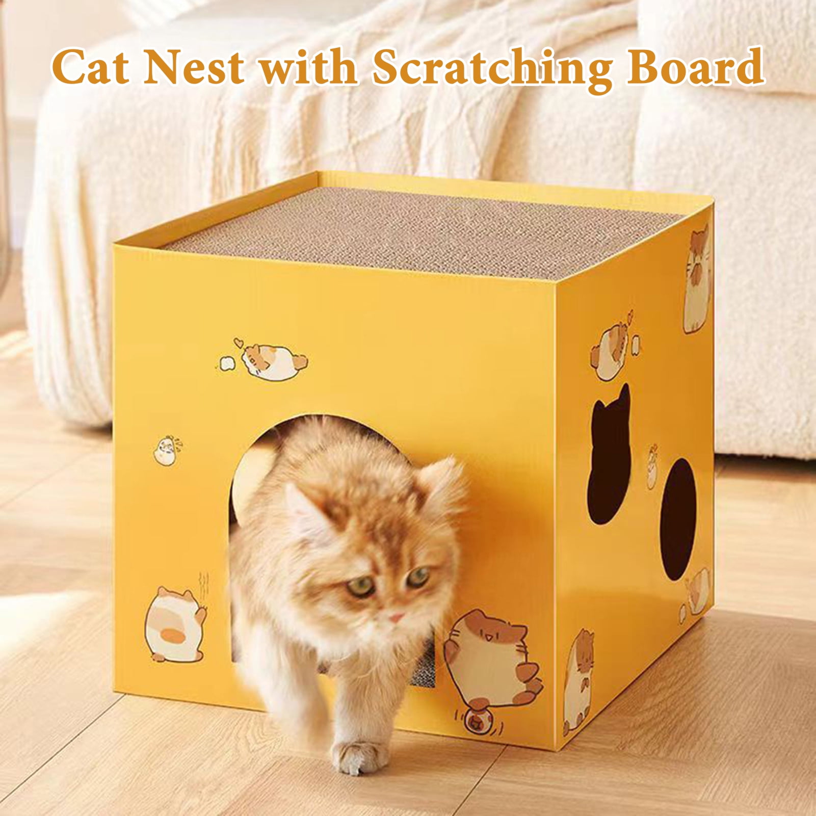 Frogued Cardboard Cat House with Scratch Pad Square Corrugated Cat ...
