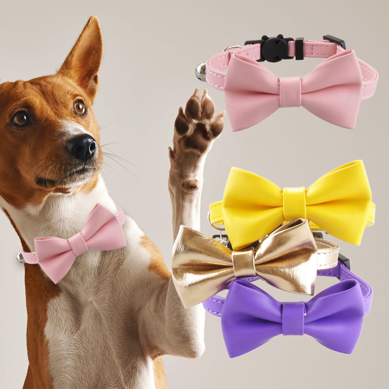 Frogued Cat Collar Adjustable Faux Leather Bowtie Pet Collar for Kitten ...
