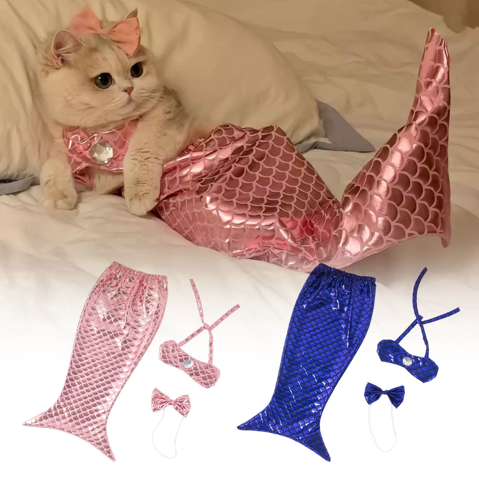 Frogued Cat Mermaid Costume Pet Mermaid Clothing Outfit with Bow Cat ...