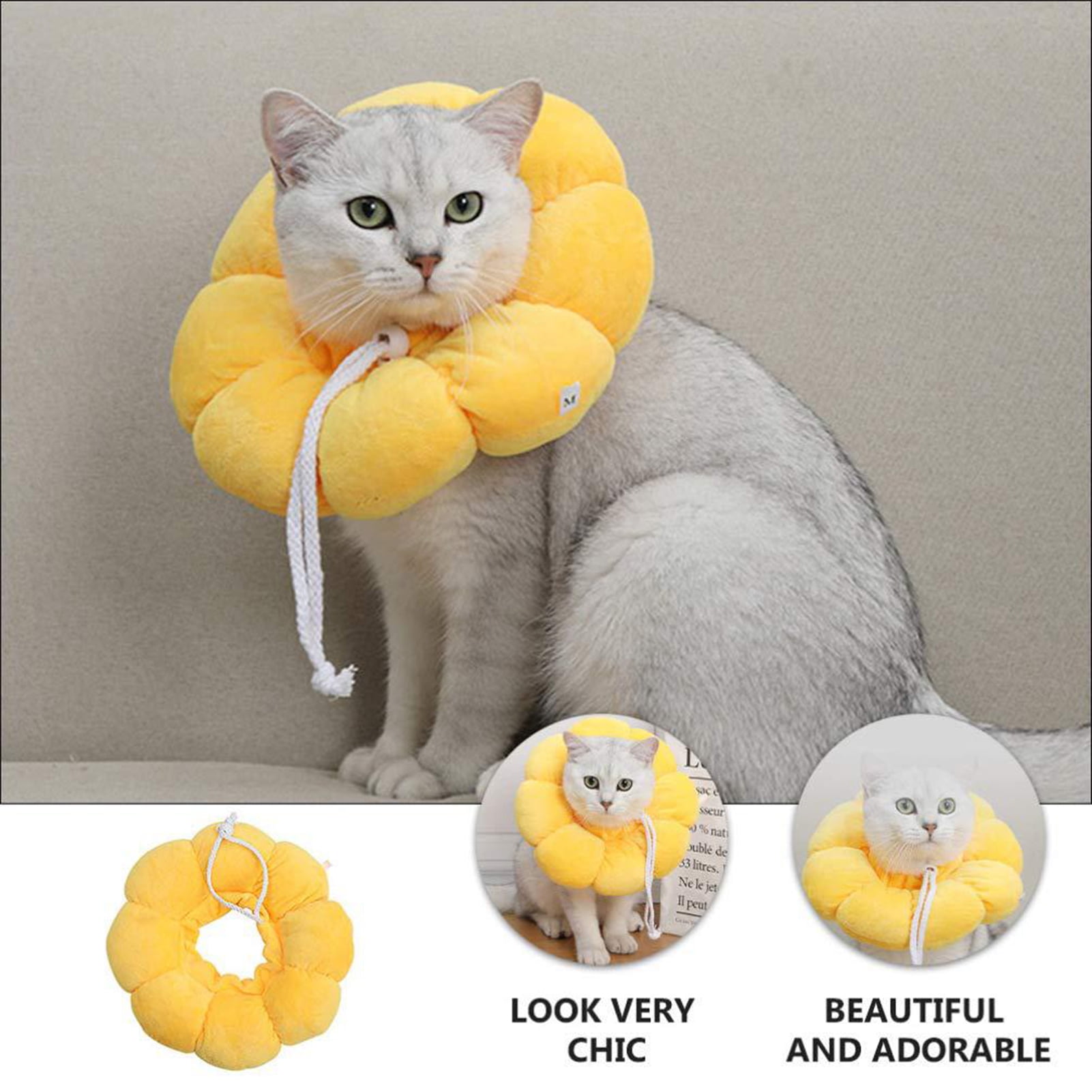 Frogued Cat Recovery Collar Sunflower Shape Soft Stuffed Neck Cone ...