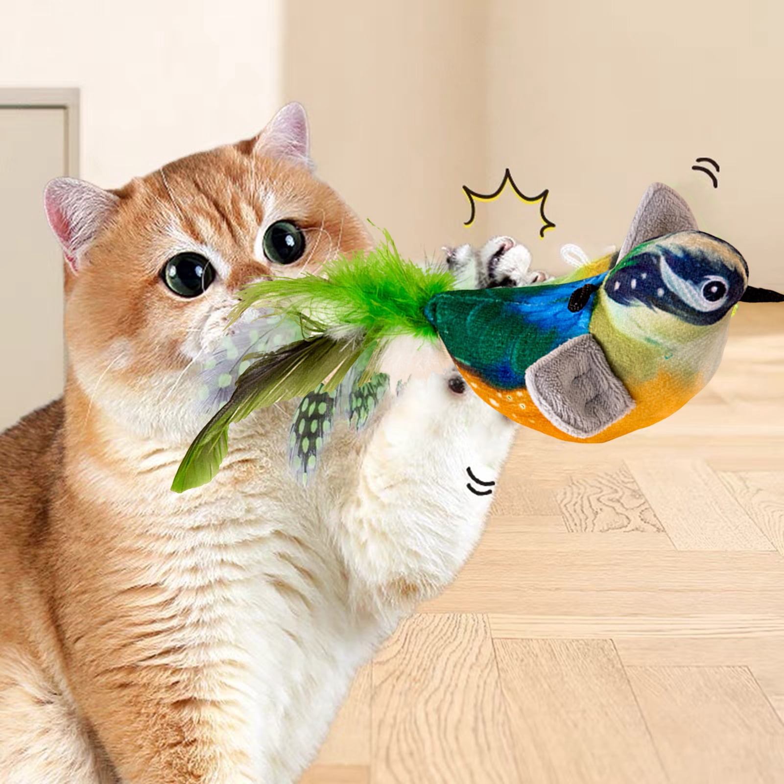 Frogued Chirping Bird Cat Toy Interactive Simulation Electric Bird ...