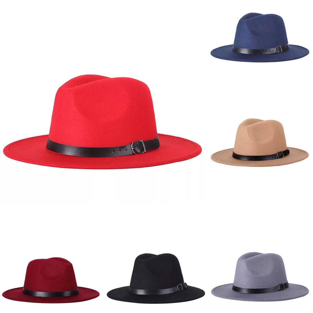 Frogued Fedora Hat Solid Color Adjustable British Style Jazz Cap ...
