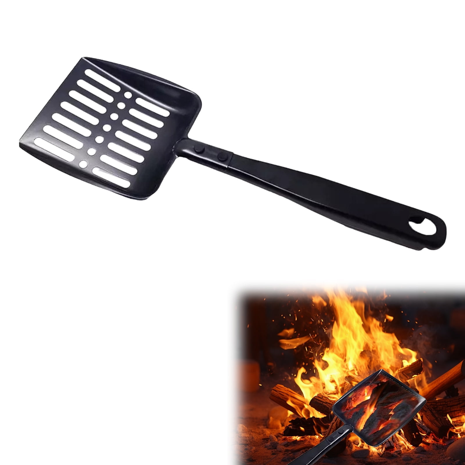 Frogued Fireplace Ash Sifter 12.8" Metal Black Hollow Out Ash Shovel ...