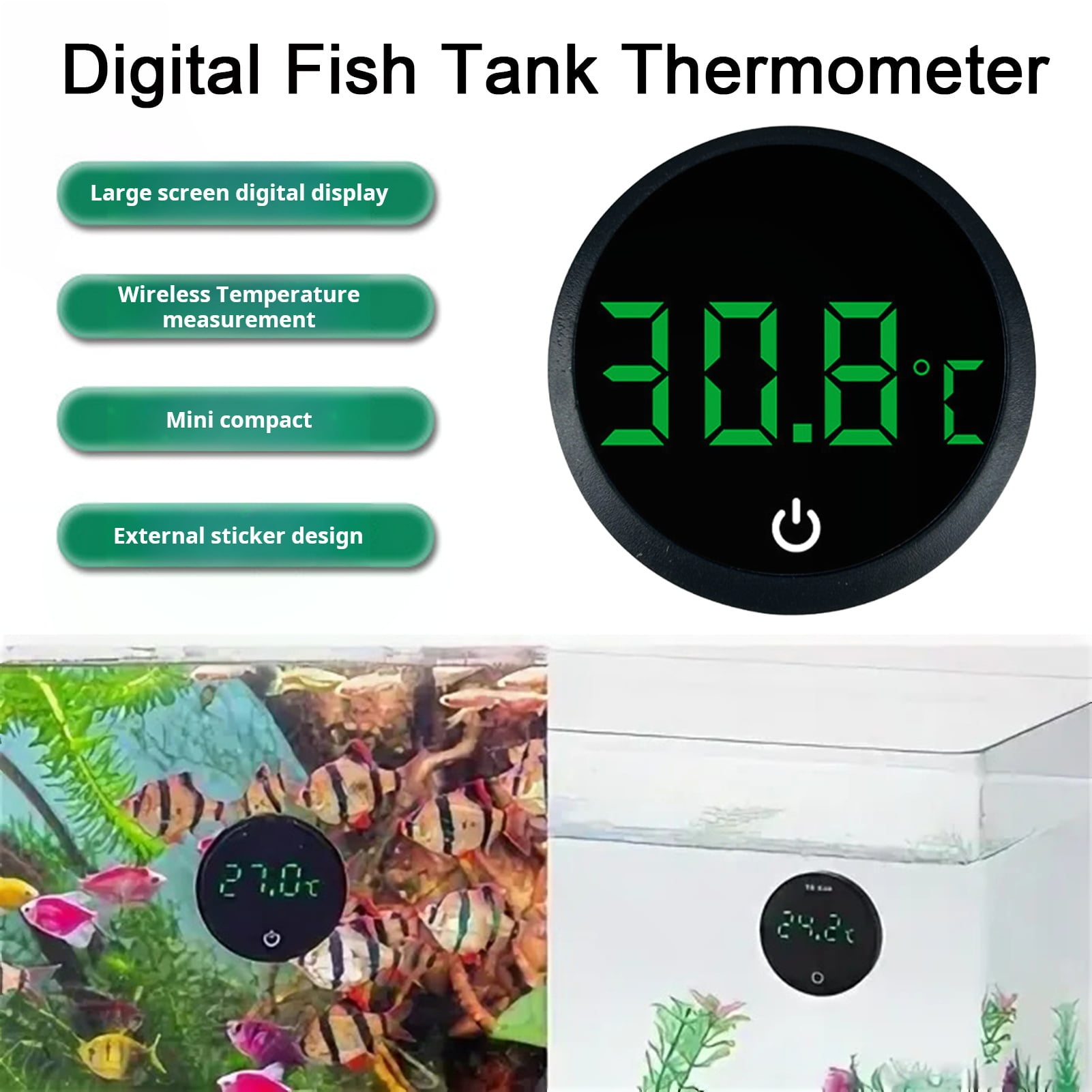 Frogued Fish Tank Digital Thermometer LED Display Aquarium Thermometer Cordless Stick-On Design ...