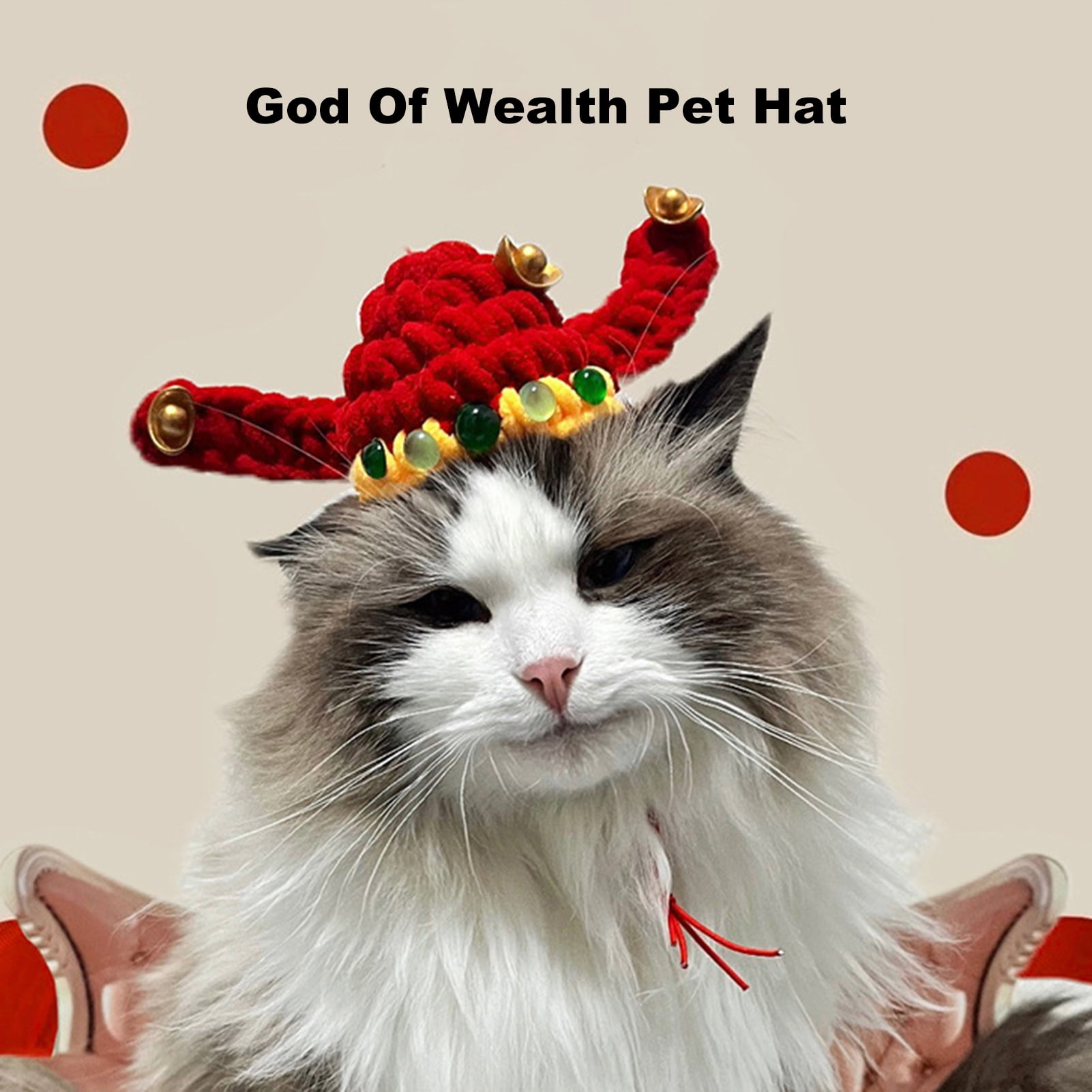 Frogued God of Wealth Fortune Cat Hat Lucky Red Pet Knitted Hat Cat ...