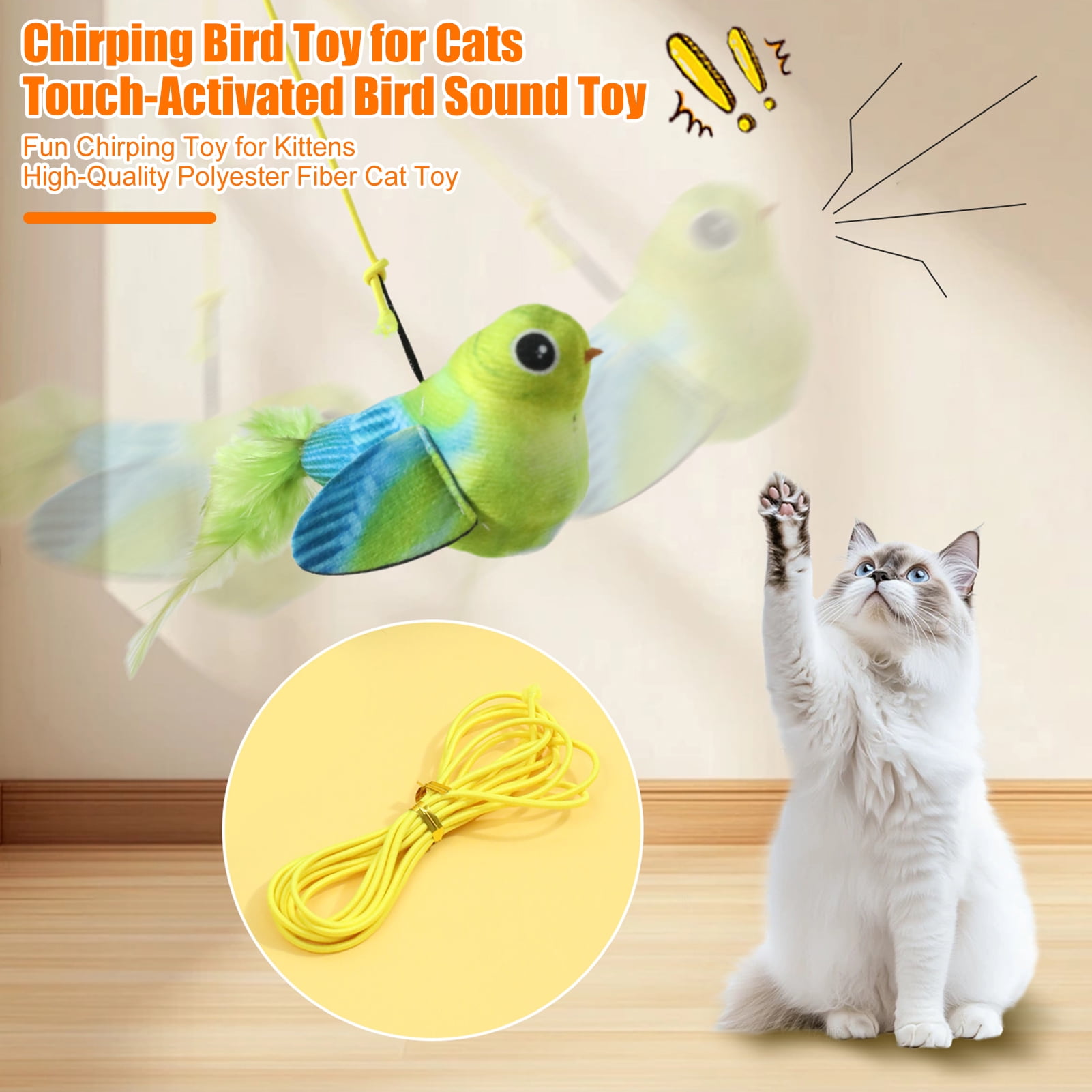 Frogued Interactive Chirping Bird Cat Toy Realistic Plush Bird with Feather Touch Activated ...