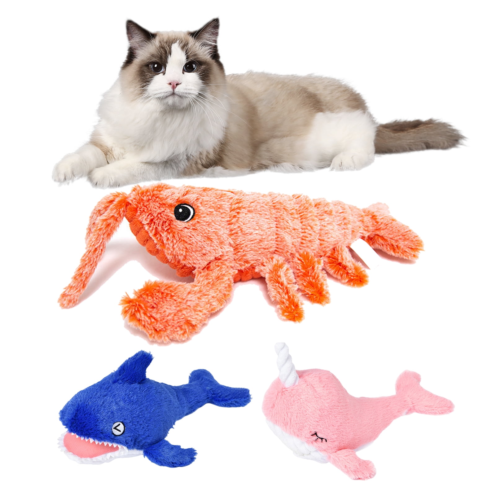 Frogued Interactive Jumping Animals Cat Toy Rechargeable Plush Lobster ...