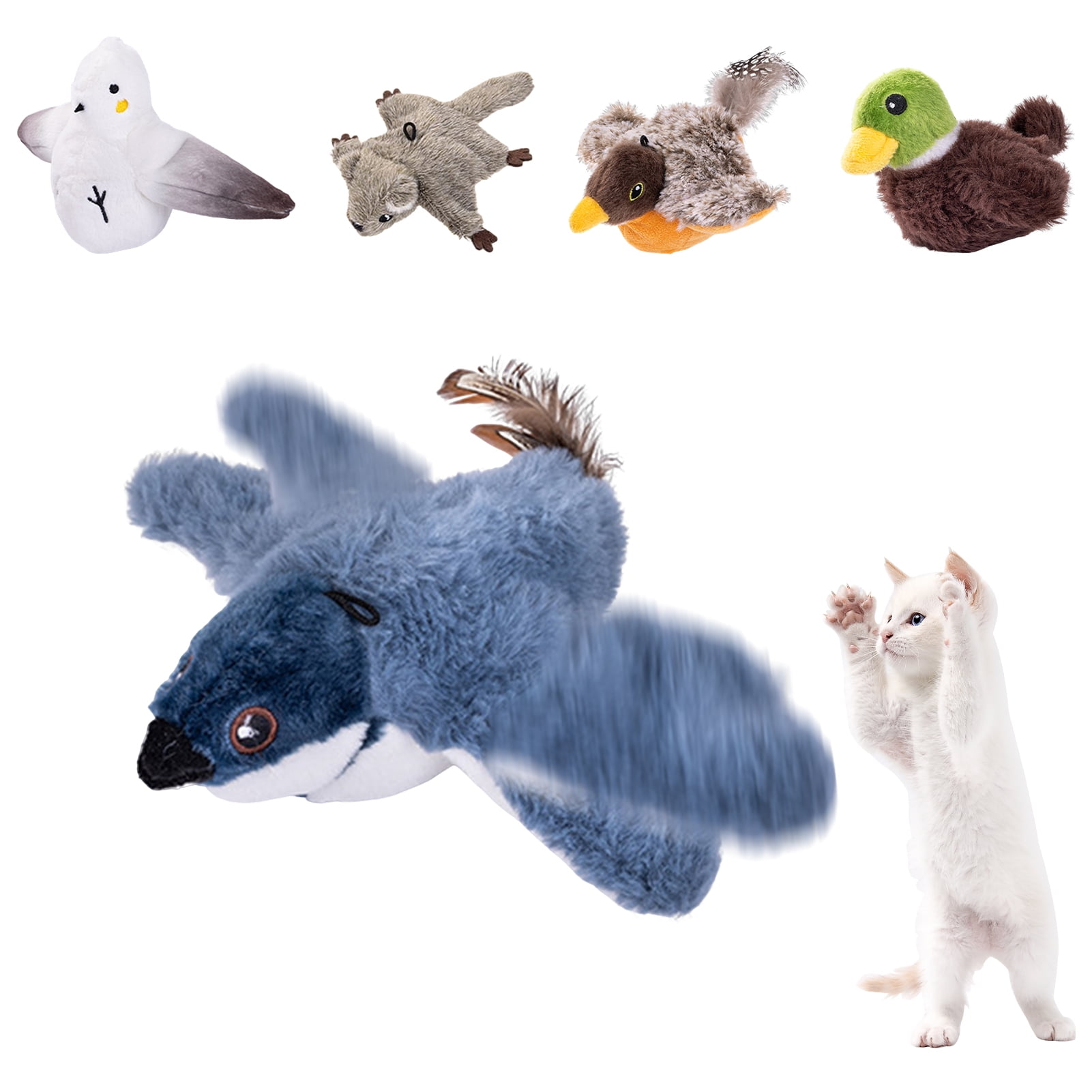 Frogued Interactive Plush Bird Cat Toy USB Rechargeable Flapping ...
