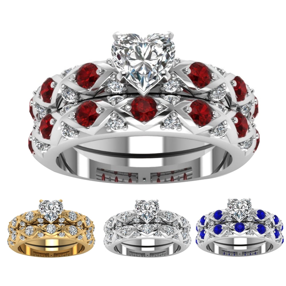 Frogued Luxury Women Cubic Zirconia Heart Rhombus Ring Wedding ...