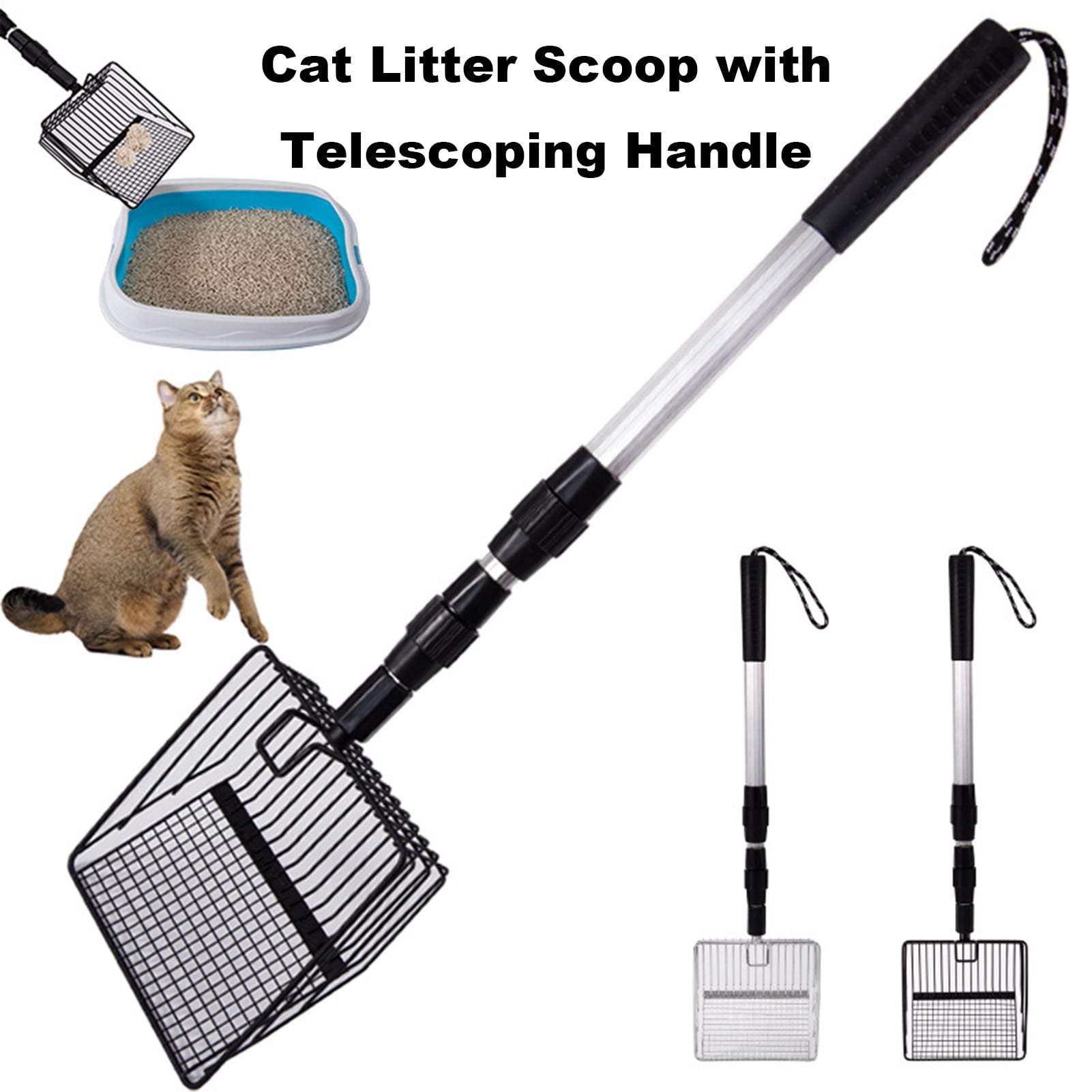 Frogued Metal Cat Litter Scoop Extendable Long Handle Cat Litter Sifter ...