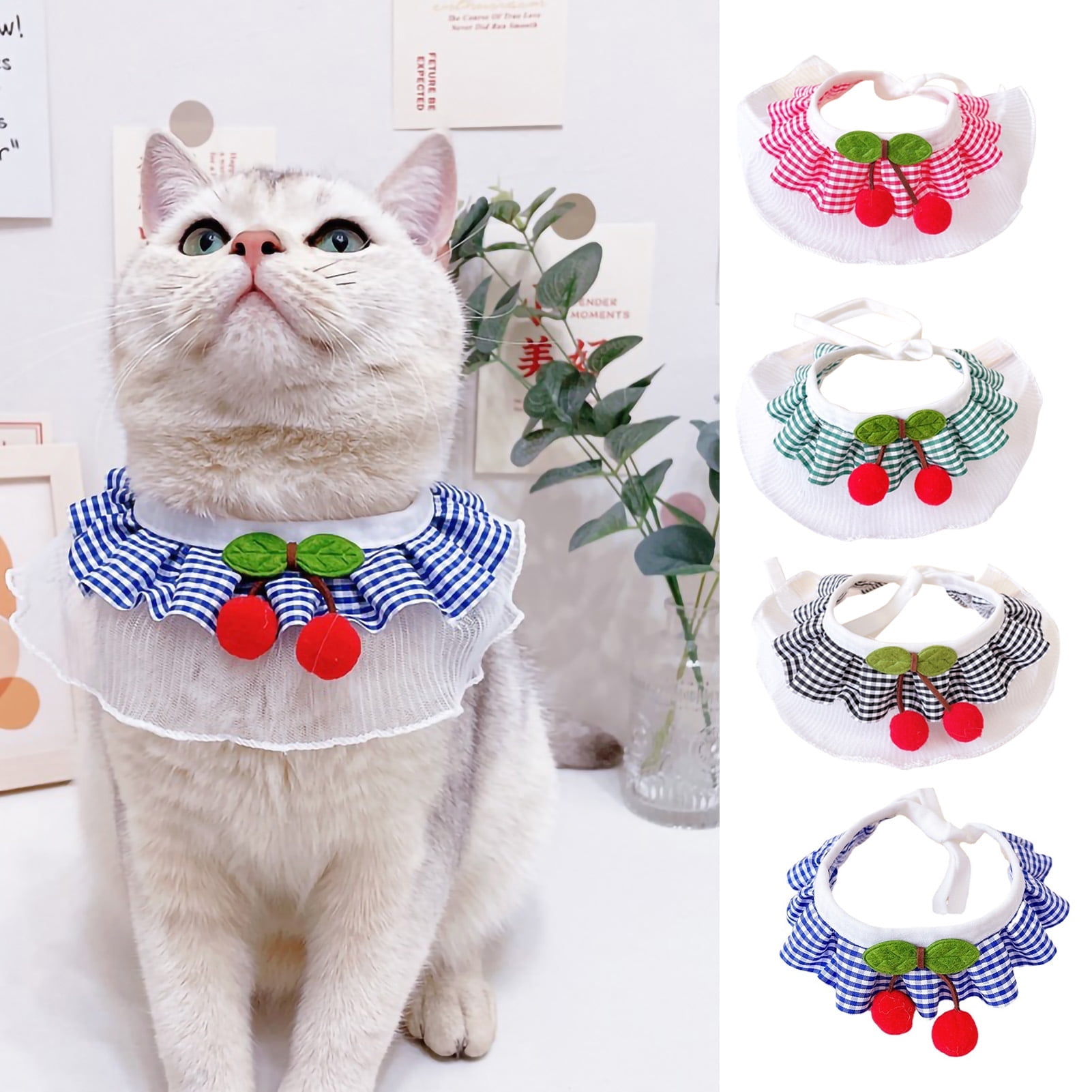 Frogued Pet Collar Bib Plaid Lace Cherry Decoration Adjustable Rope Tie ...