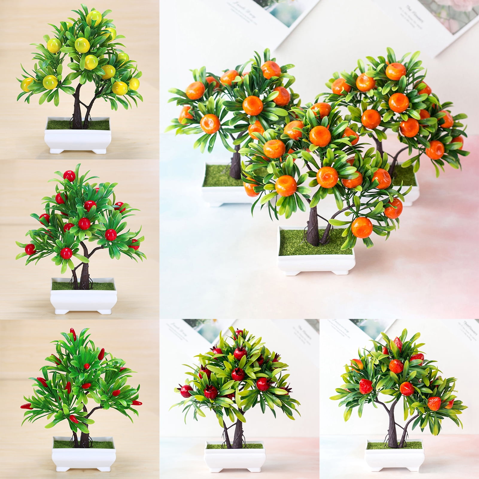 Frogued Plastic Artificial Orange Tree Bonsai Faux Plant Fake Potted ...