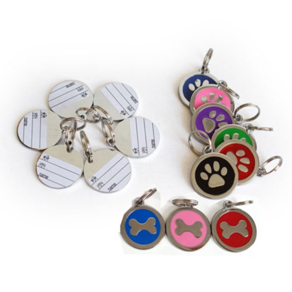 Frogued Round Puppy Pet Anti-Lost ID Name Paw Print Bone Pattern Dog ...