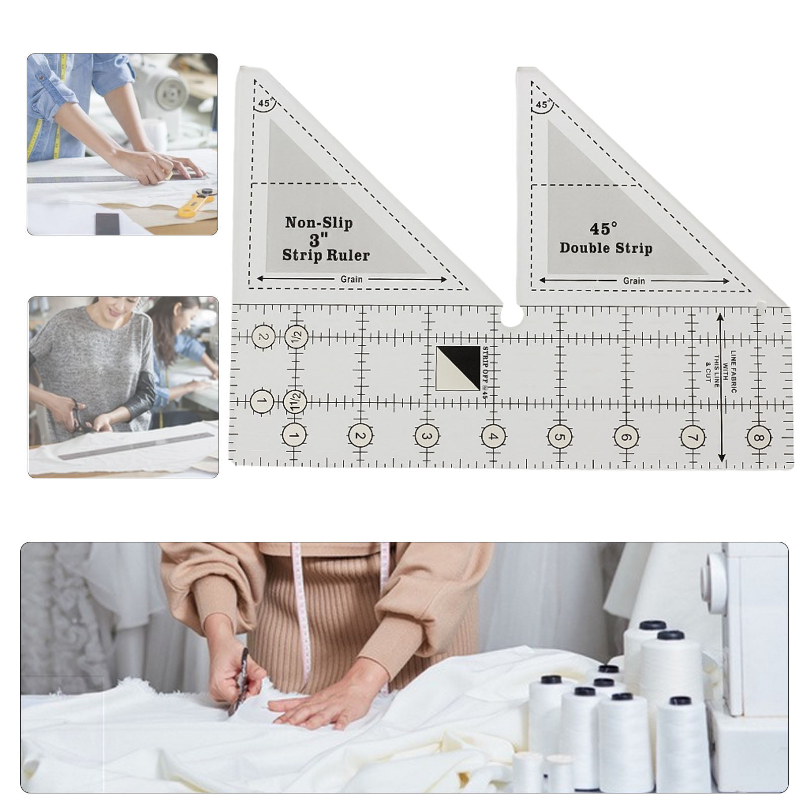 Frogued Sewing Ruler Reusable Non-slip Acrylic Double Strip Quilting ...