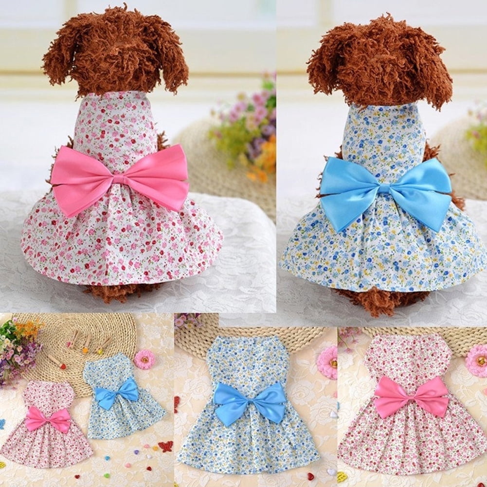 Frogued Summer Dogs Puppy Dress Floral Print Bow Skirt Pet Soft Outfit ...