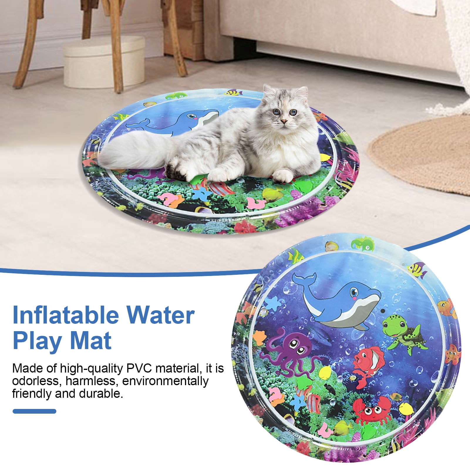 Frogued Water Sensory Playmat Interactive Cat Toys Self Play Mat with ...