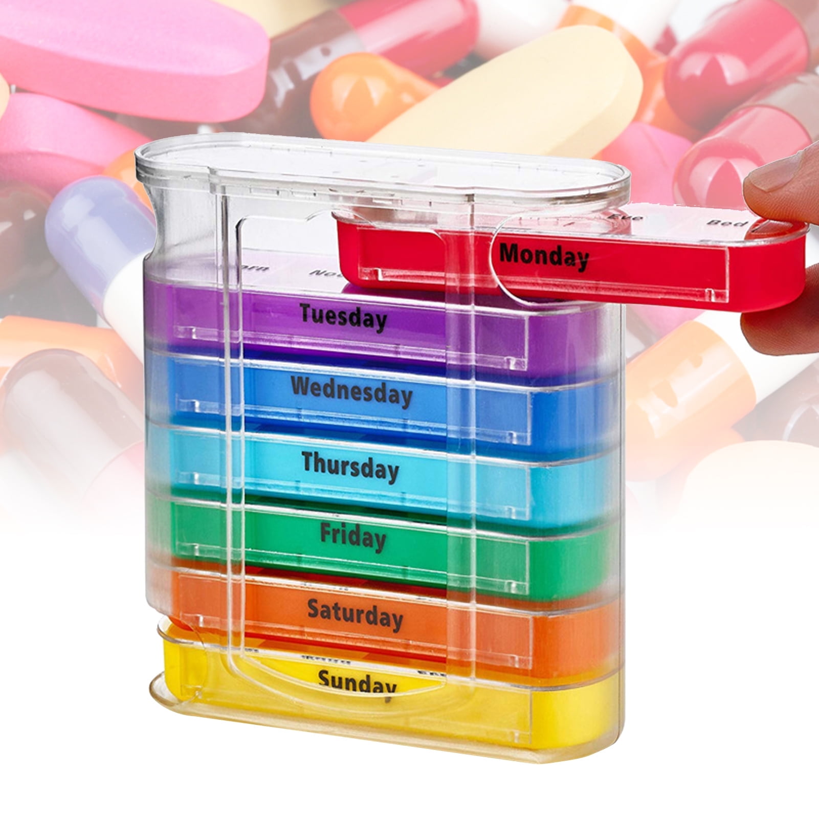 Frogued Weekly 28 Grid Portable Tablet Tray Organizer Medicine ...