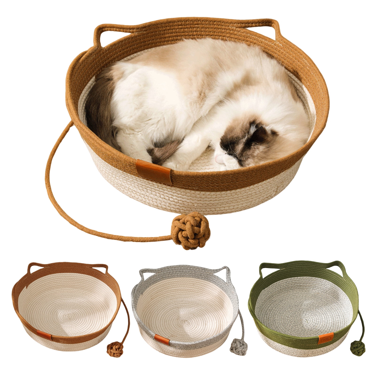 Frogued Woven Rope Cat Basket Hand Woven Cat Bed Interactive Cat ...