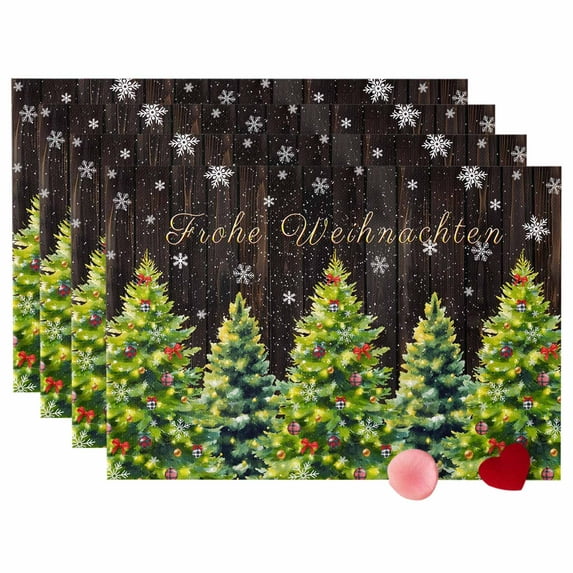 Frohe Weihnachten Placemats Set of 4, Christmas Tree Snowflakes Wood ...