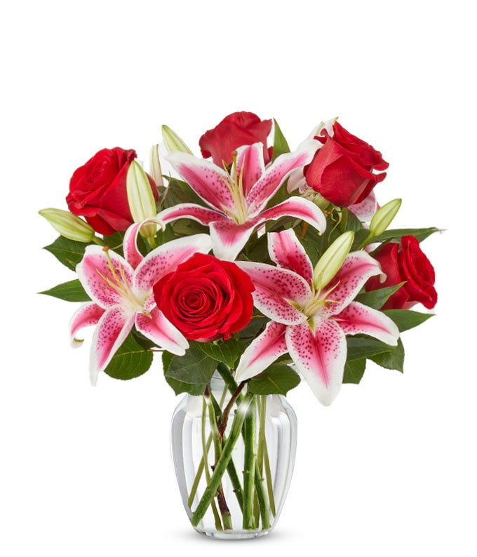 From You Flowers - Red Roses & Stargazers + Free Glass Vase (9 Stems ...