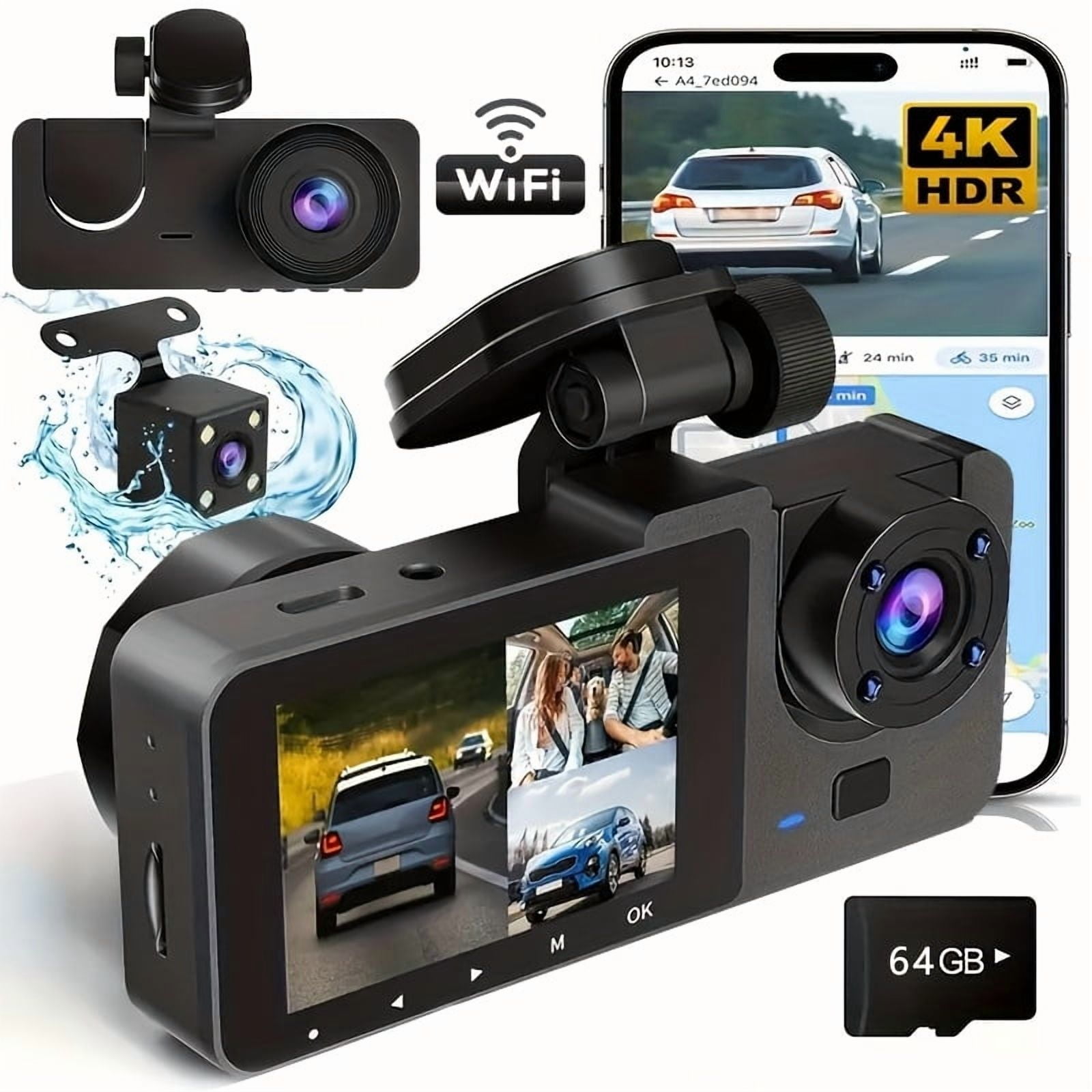 Front 4K & Rear 1080P Three Channel Dash Cam | Built-in Car Driving ...