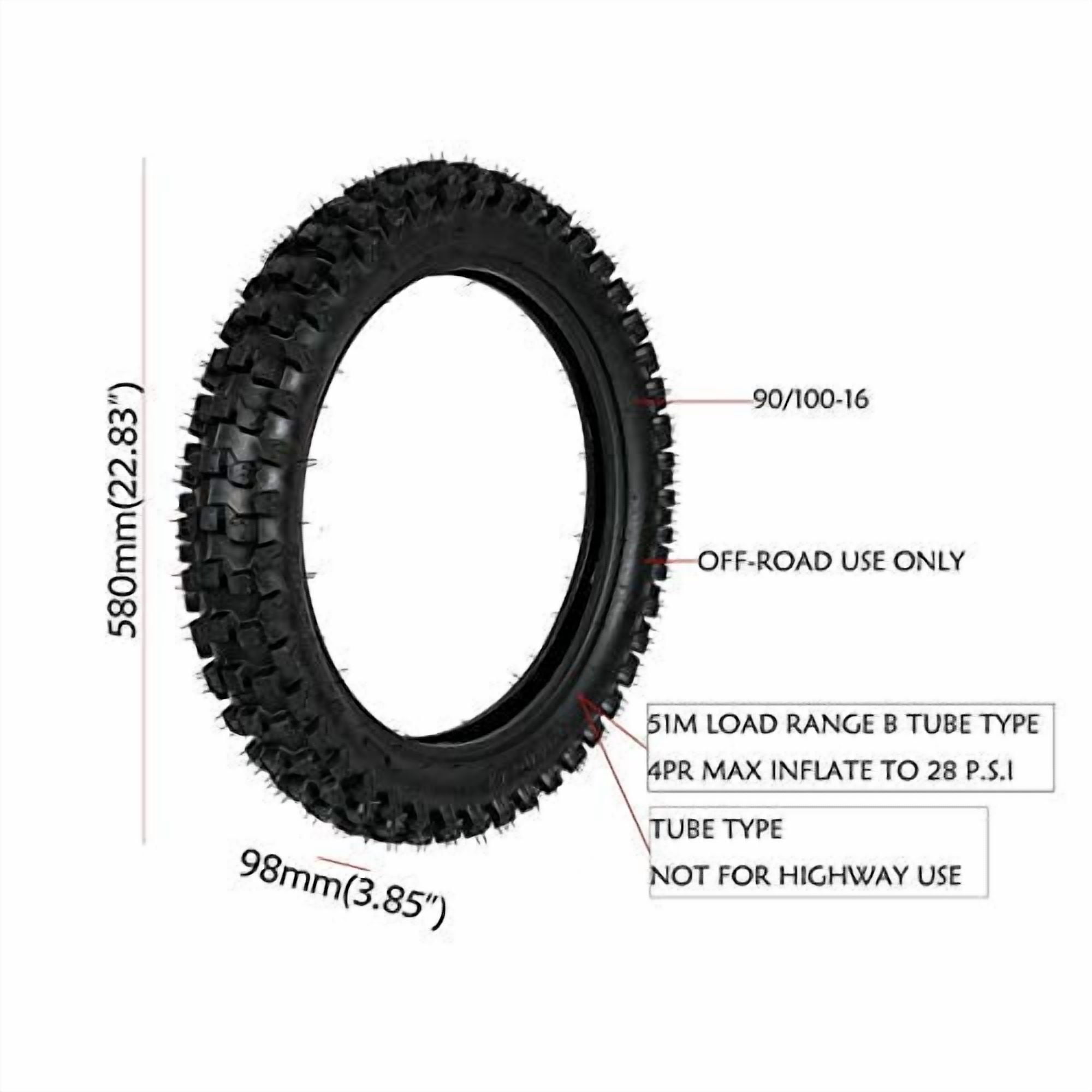 Front 70/100-19 + 90/100-16 Rear Tire & Tube Complete Set for Off Road ...