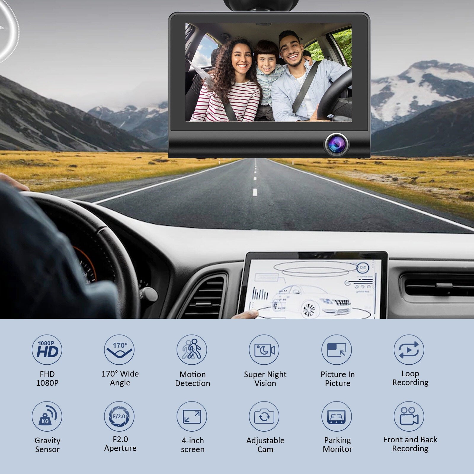 Front And Rear Driving Recorders Instrument Panel Full 170 ° Wide Angle ...