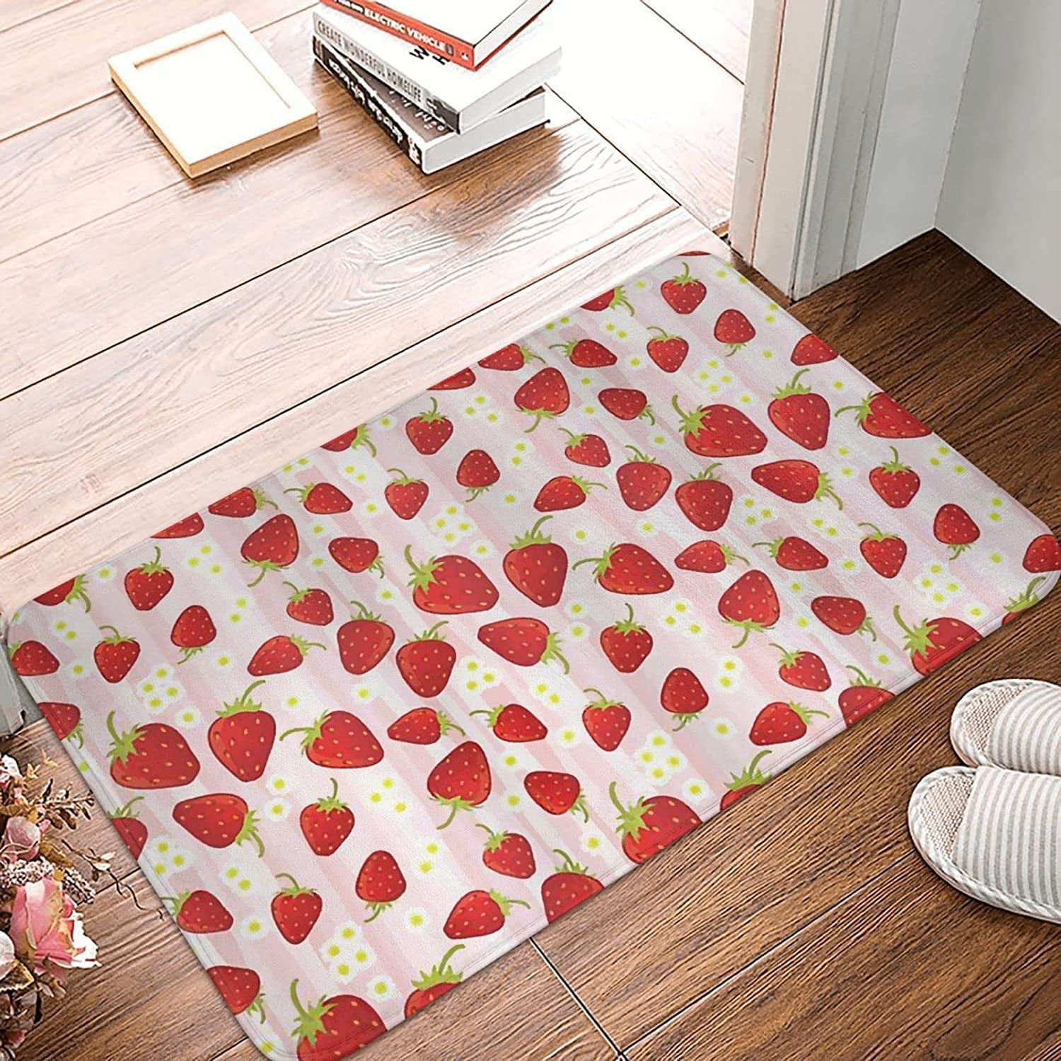 Front Back Door Mats Strawberry Cute Indoor Carpet Washable Low-Profile ...